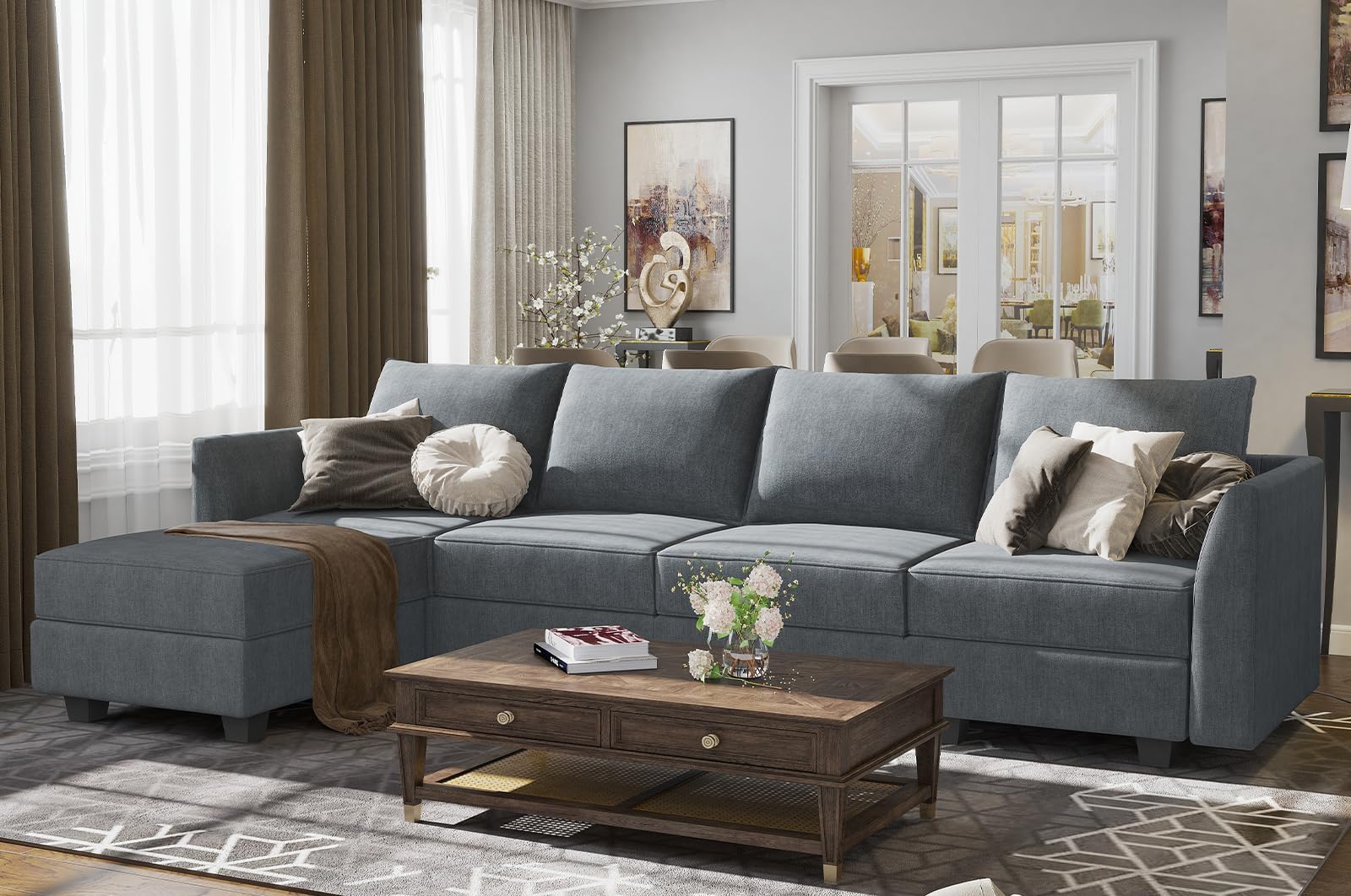 Amazon.com: HONBAY Velvet Sectional Couch with Storage U Shaped Couch ...