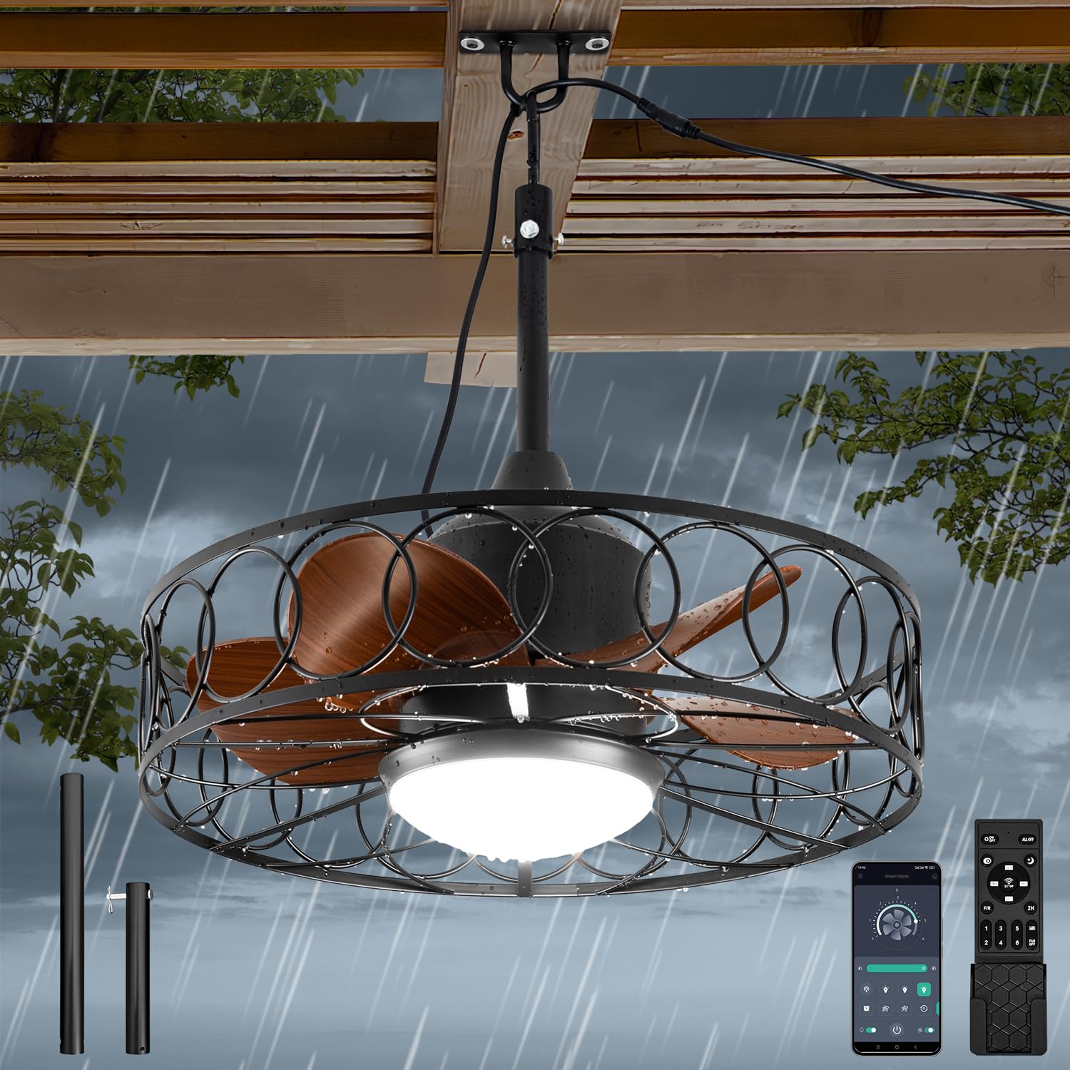 Lumcool 20" Outdoor Gazebo Fan, IP55 Wet Rated Waterproof Ceiling Fan ...