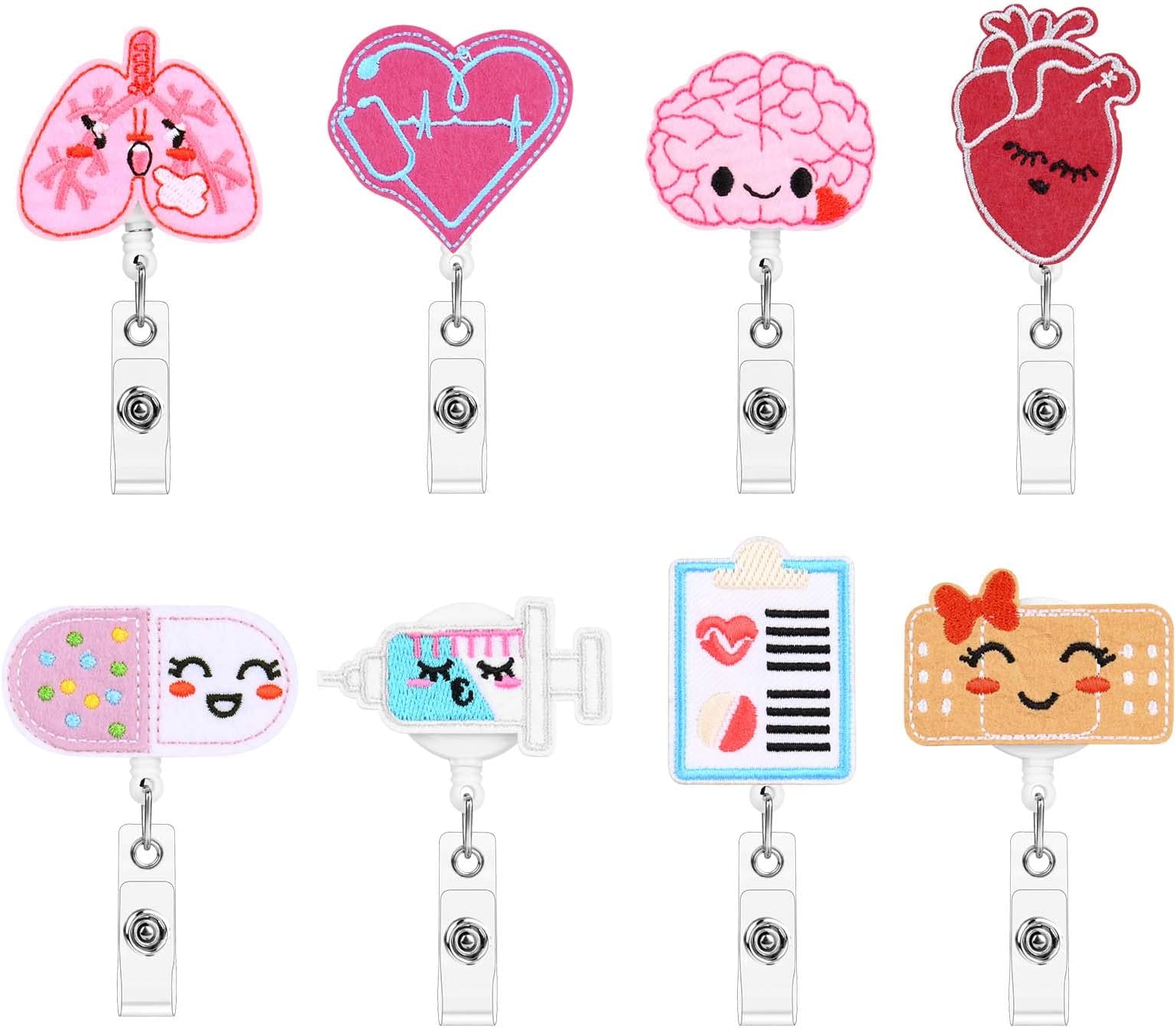 OFFCUP Badge Reel Holder, 8pcs Retractable Felt Badge Reels, Cute ID ...