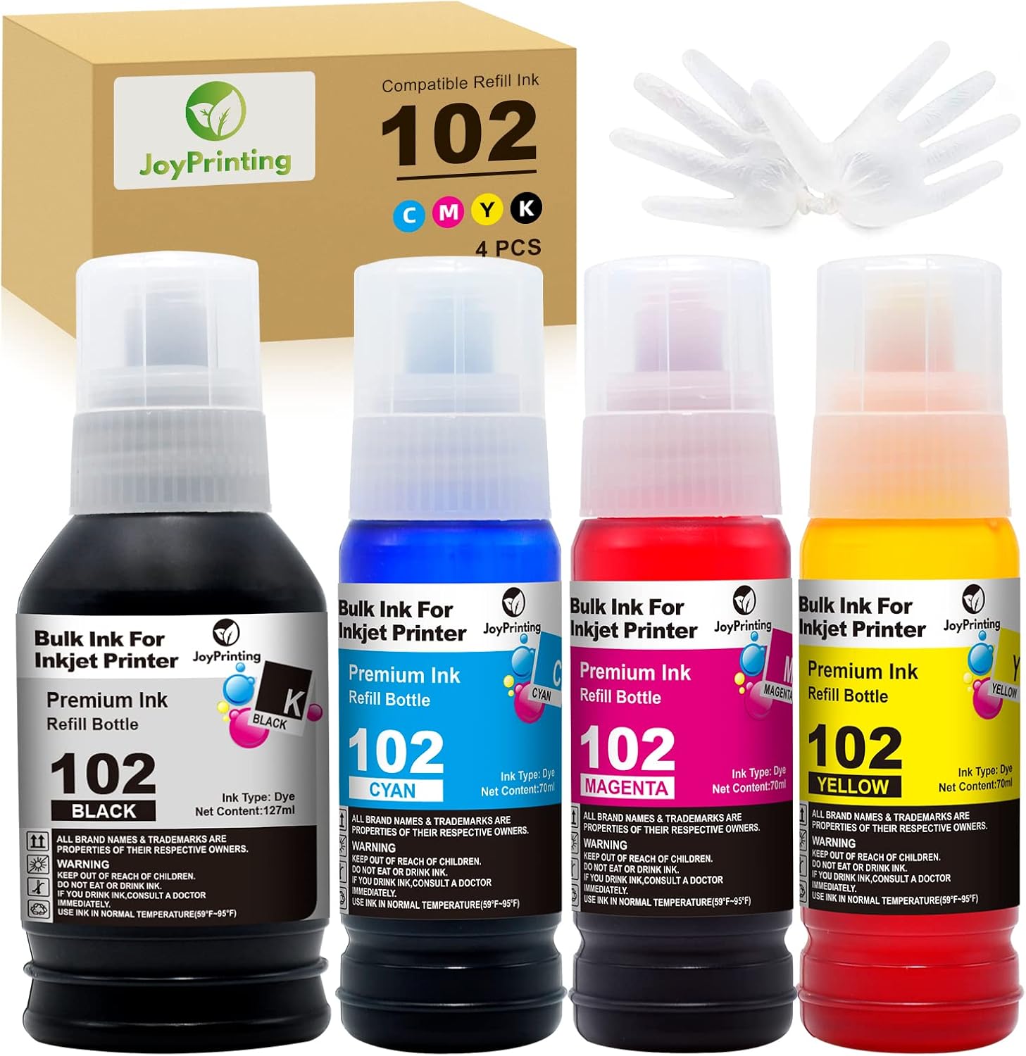 JoyPrinting 102 Ink Replacement for Epson 102 Ink Bottle Refills ...