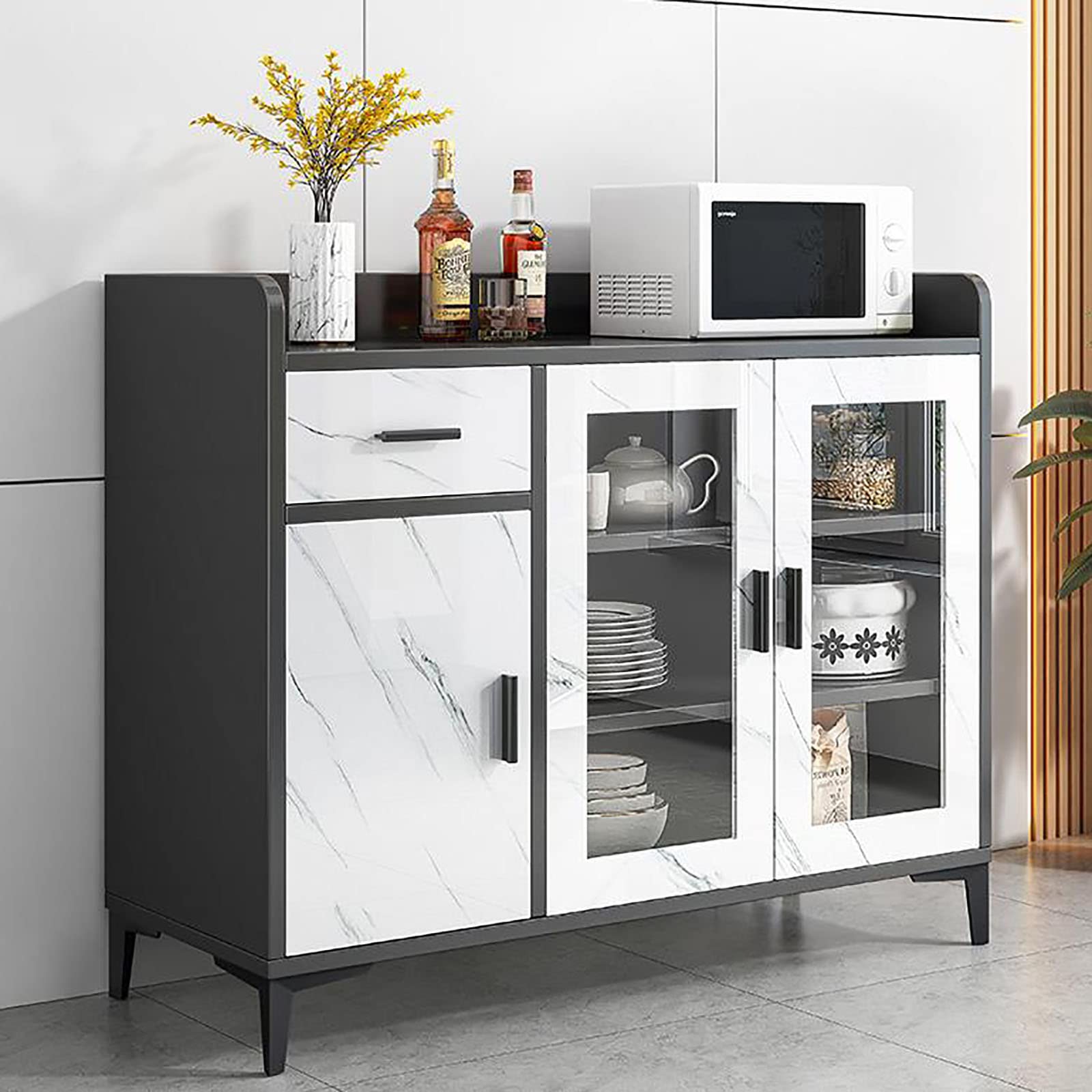 Buy Storage Cabinet, Buffet Sideboard Server Table with 2 Glass Doors ...