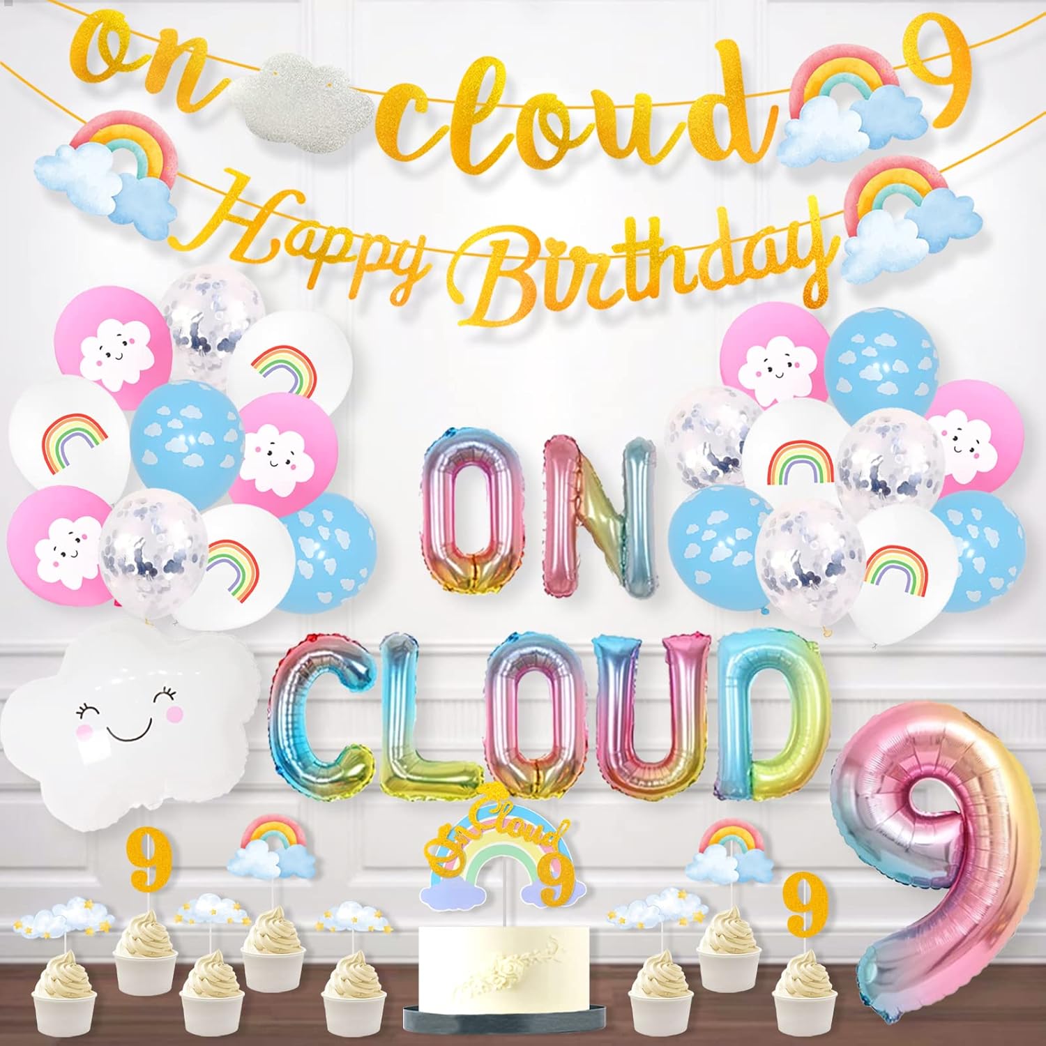 Amazon.com: On Cloud 9 Birthday Decorations for Girls, Fiesec 9th ...