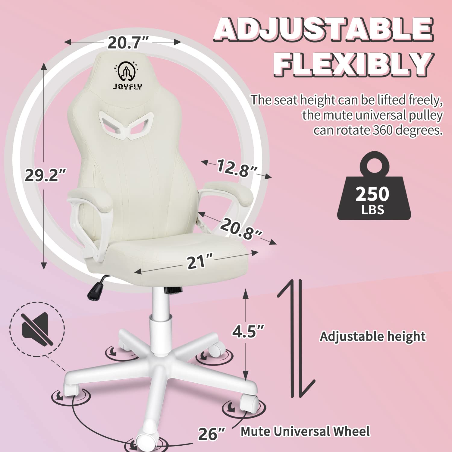 Snapklik.com : JOYFLY White Gaming Chair - Kawaii Ergonomic PC & Office ...