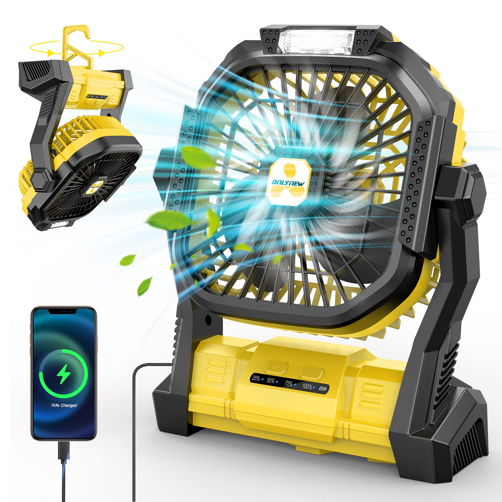 ONLYNEW Portable Fan Rechargeable, Battery Powered Fan with LED Lantern ...