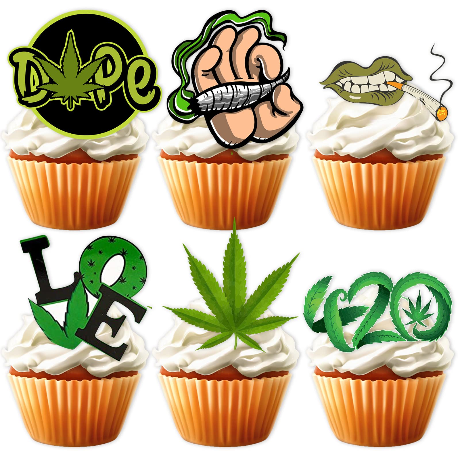 Amazon.com: 18pcs Green Glitter Dessert Cupcake Topper Dope Marijuana ...
