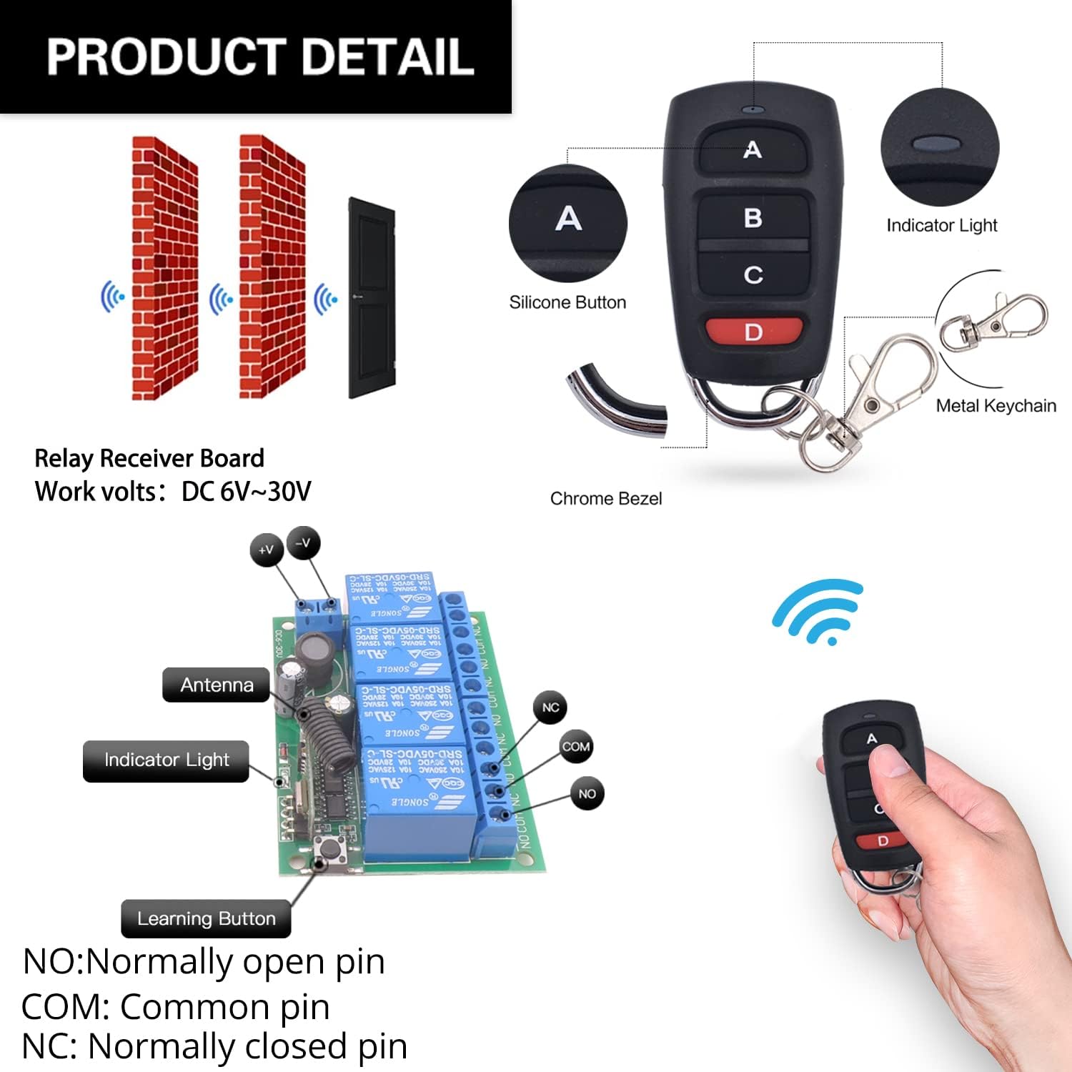 DieseRC DC 12V 24V 4CH Wireless Remote Control Switch DC 6-30V 10A 4 ...