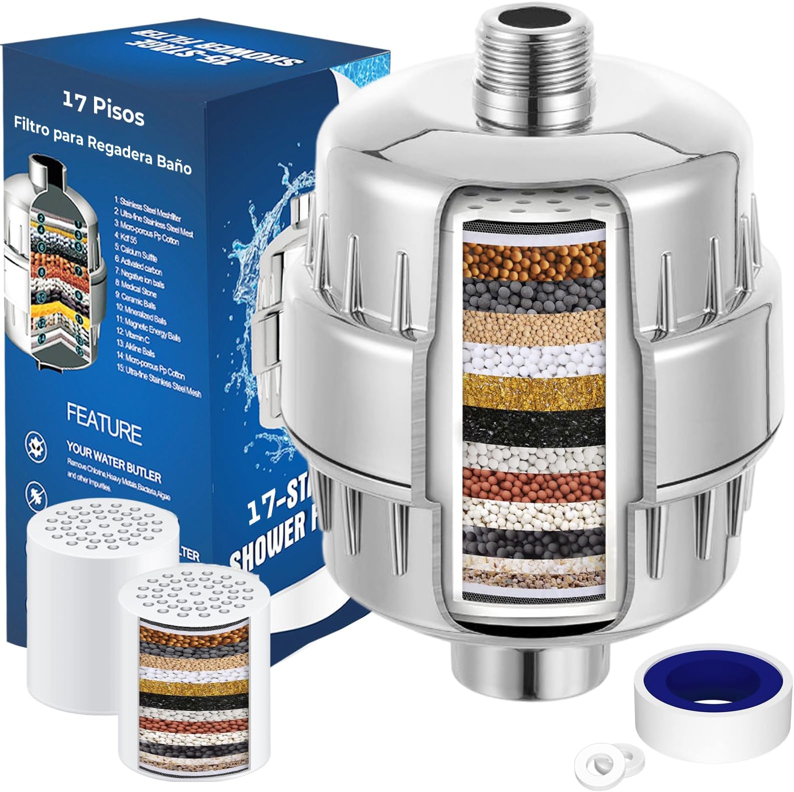 SNORF Filtro para Regadera Baño, Filtro de Ducha Agua Universal de 17 ...