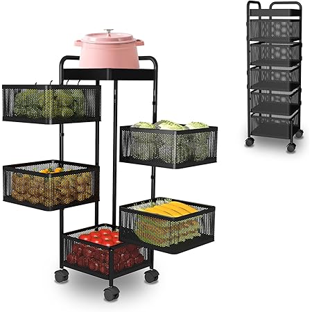 Amazon.com - Rotating Kitchen Storage Rack No Assembly, 4-Tier Metal ...