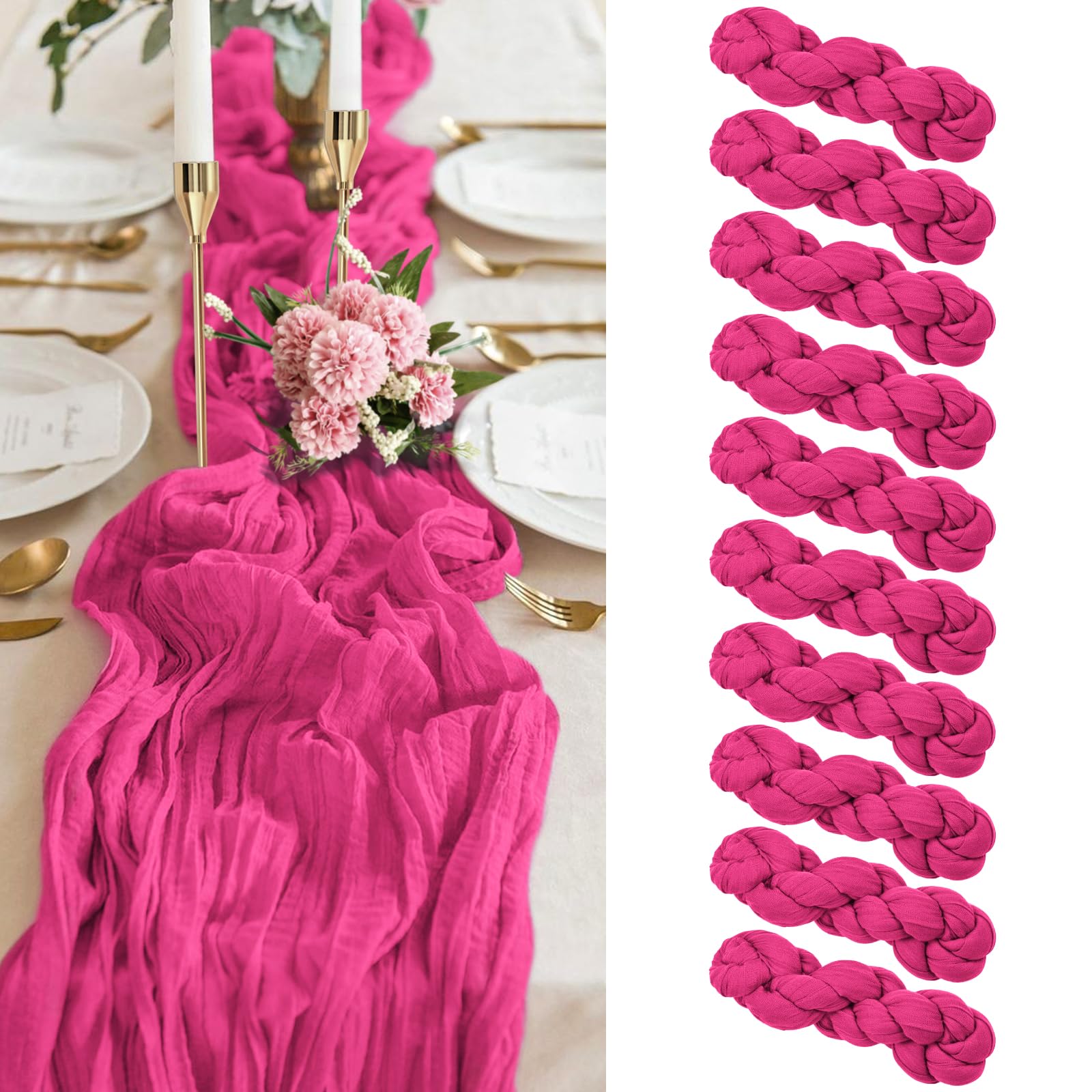 10 Pack Hot Pink Cheesecloth Table Runner, Gauze Table Runner 10FT Long ...