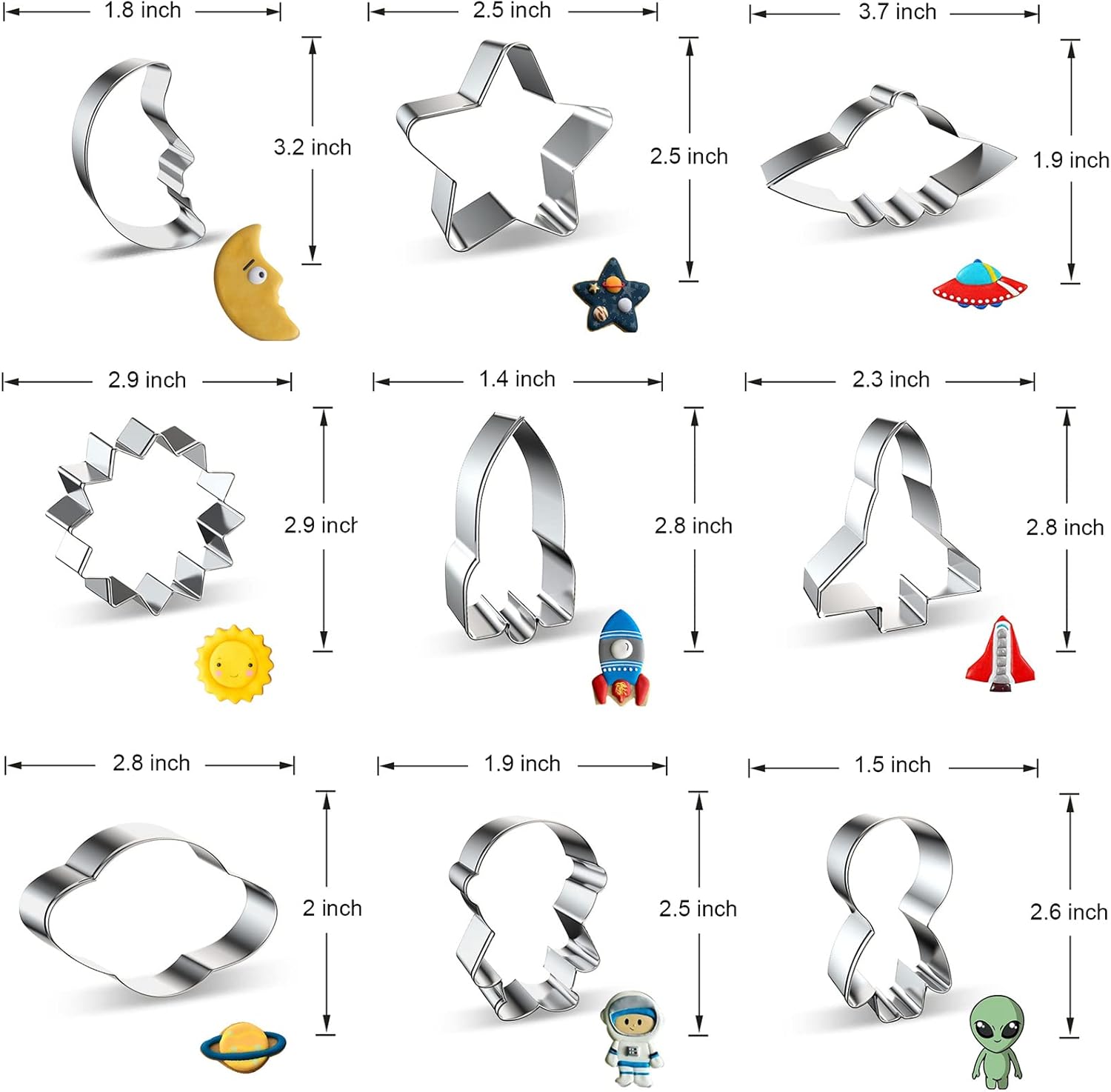 Buy Space Cookie Cutters Shapes Set 9-Piece Crescent Moon, Star, Spaceship & UFO, Sun, Rocket ...