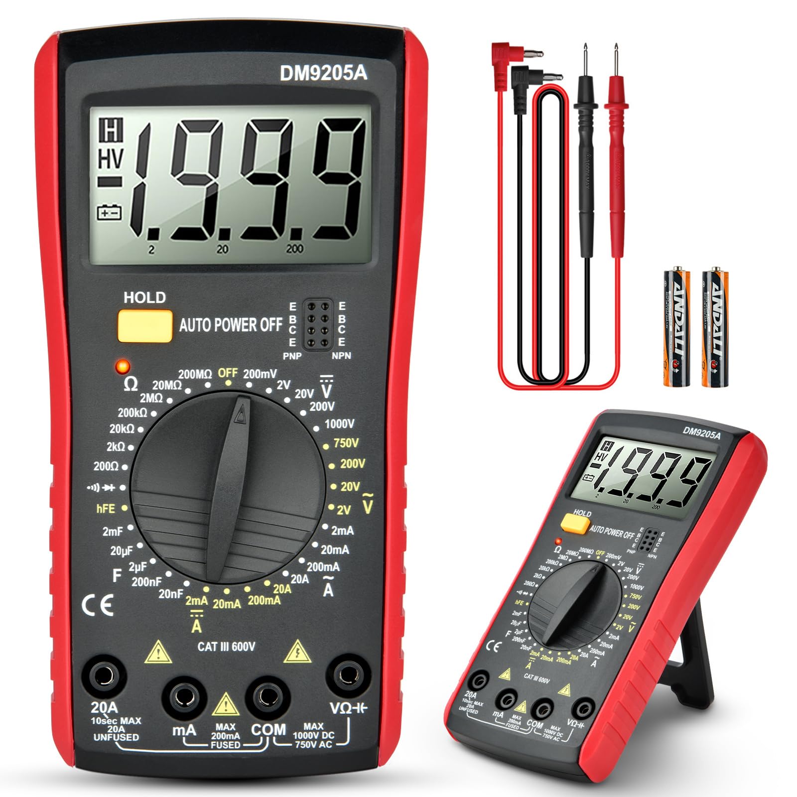 Zateety Multimetro Digitale,Tester Elettricista CAT II 1000V,CAT III ...