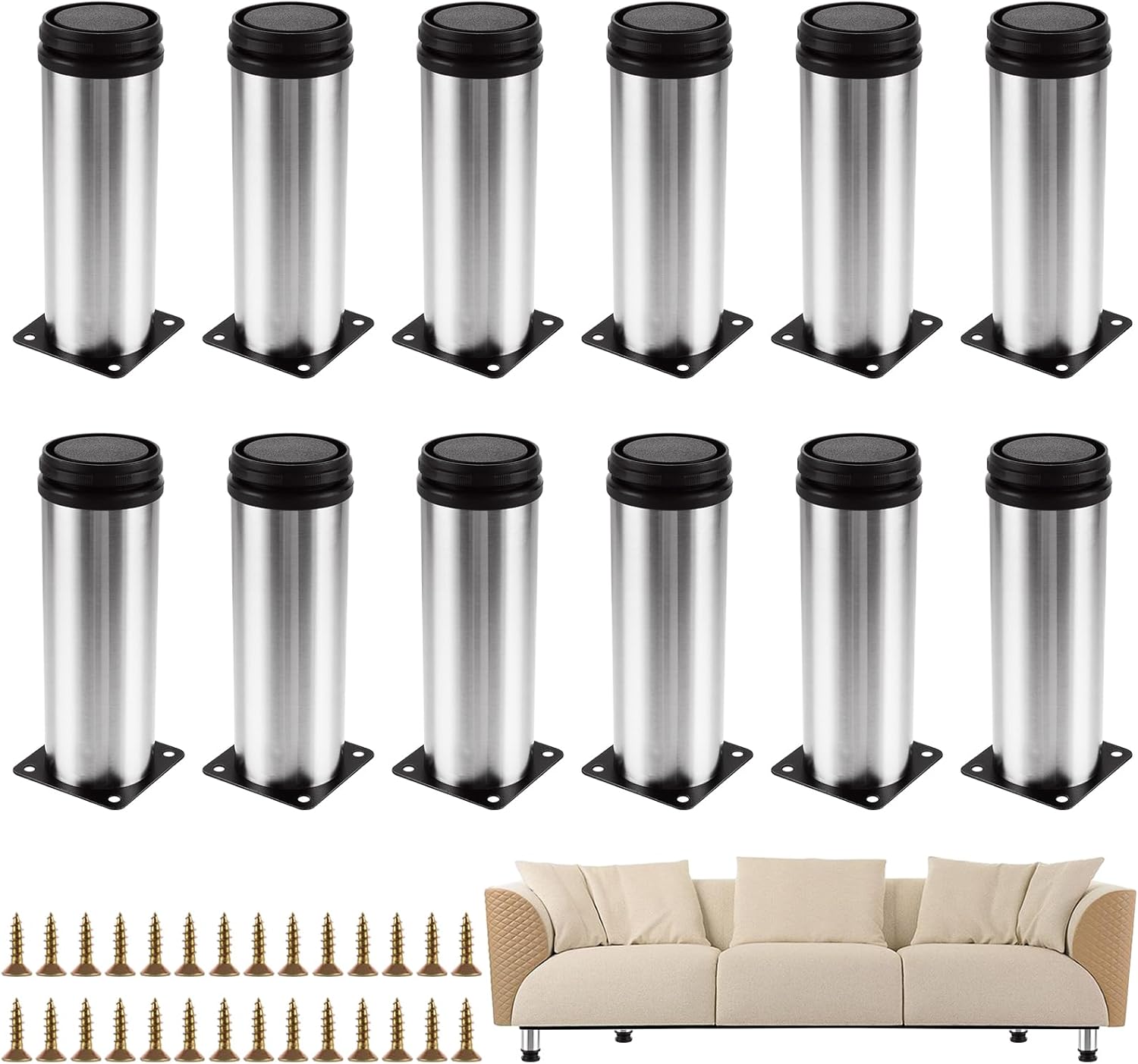 YOUNTHYE 12Pack Furniture Legs, 150mm Cabinet Legs Adjustable Sofa Legs ...