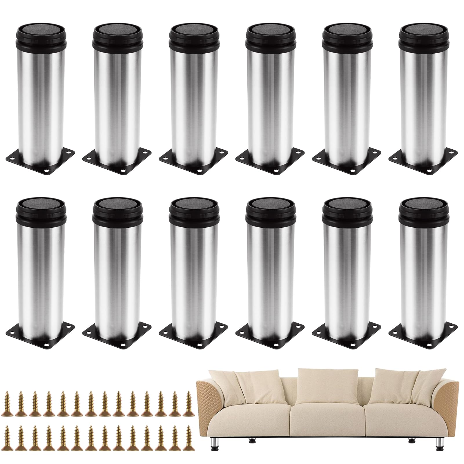 YOUNTHYE 12Pack 150mm Adjustable Legs, Stainless Steel Furniture Legs ...