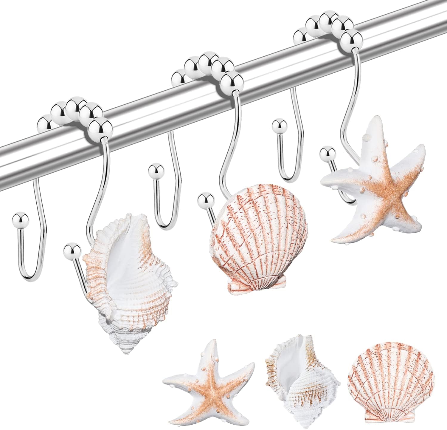 Amazon.com: Beach Shower Curtain Hooks, Glow in The Dark, Unique Blue ...