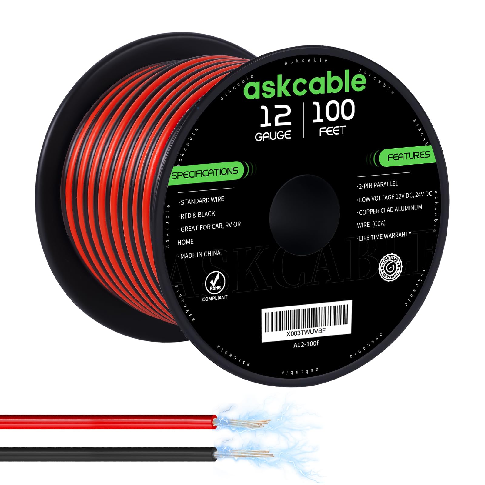Snapklik.com : Askcable 12 Gauge Wire, 12 AWG Electrical Wire Cable, 2 ...