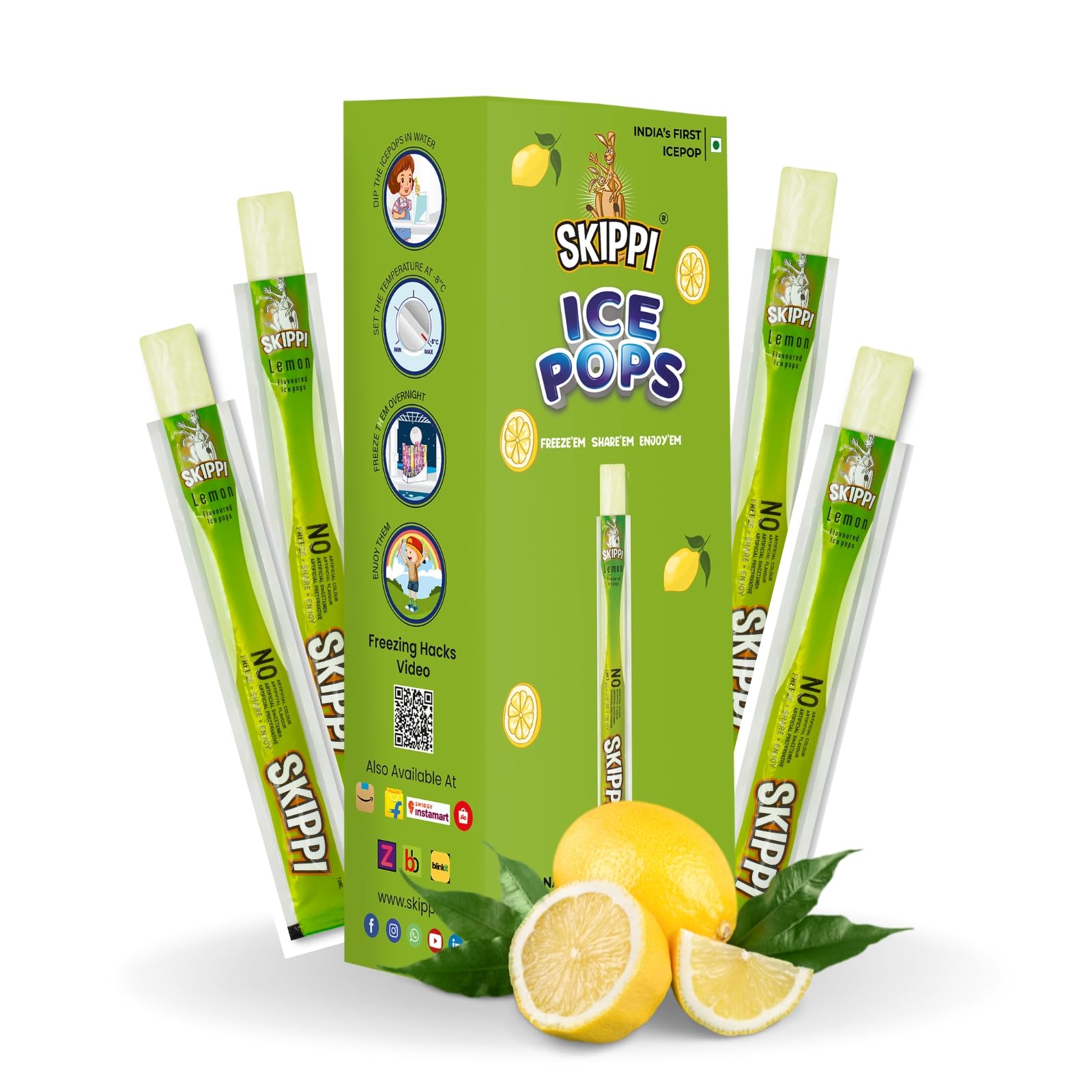 Skippi Icepops Freezer Pops, Juice Bars, Fat Free Ice Pops - Lemon ...