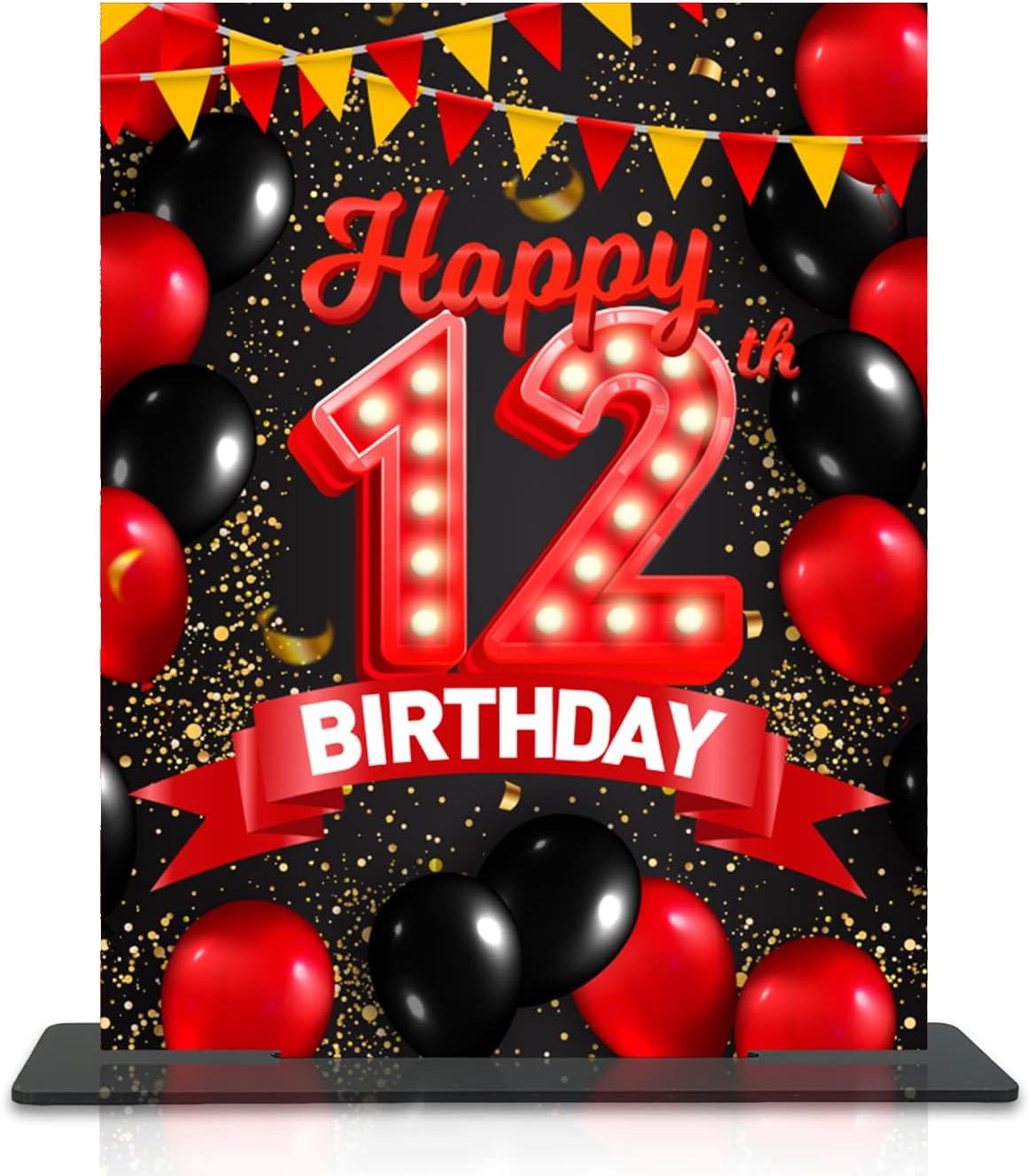 Amazon.com: Happy 12th Birthday Black & Red Balloon Acrylic Table ...