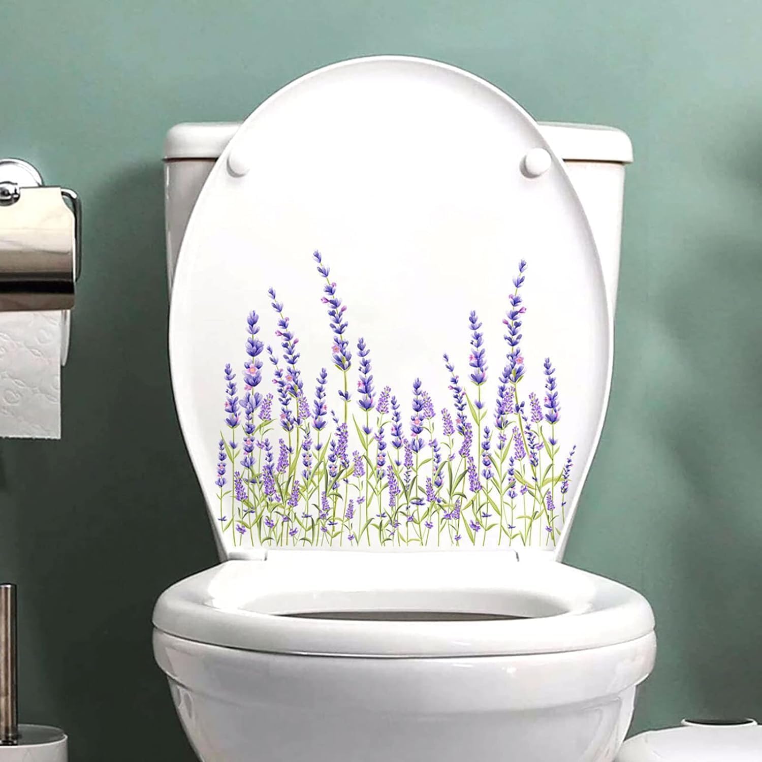 Amazon.com: Purple Plant Leaves Flowers Toilet Lid Stickers, Removable ...