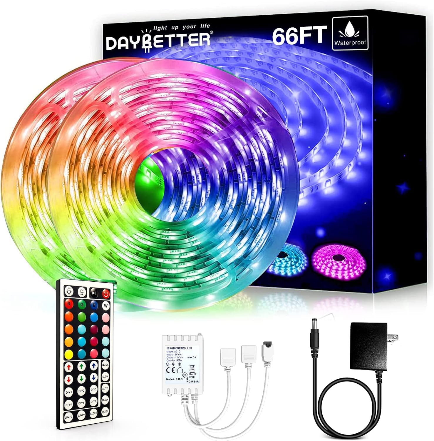 Amazon.com: DAYBETTER Waterproof LED Light Strips 66ft, Outdoor LED ...