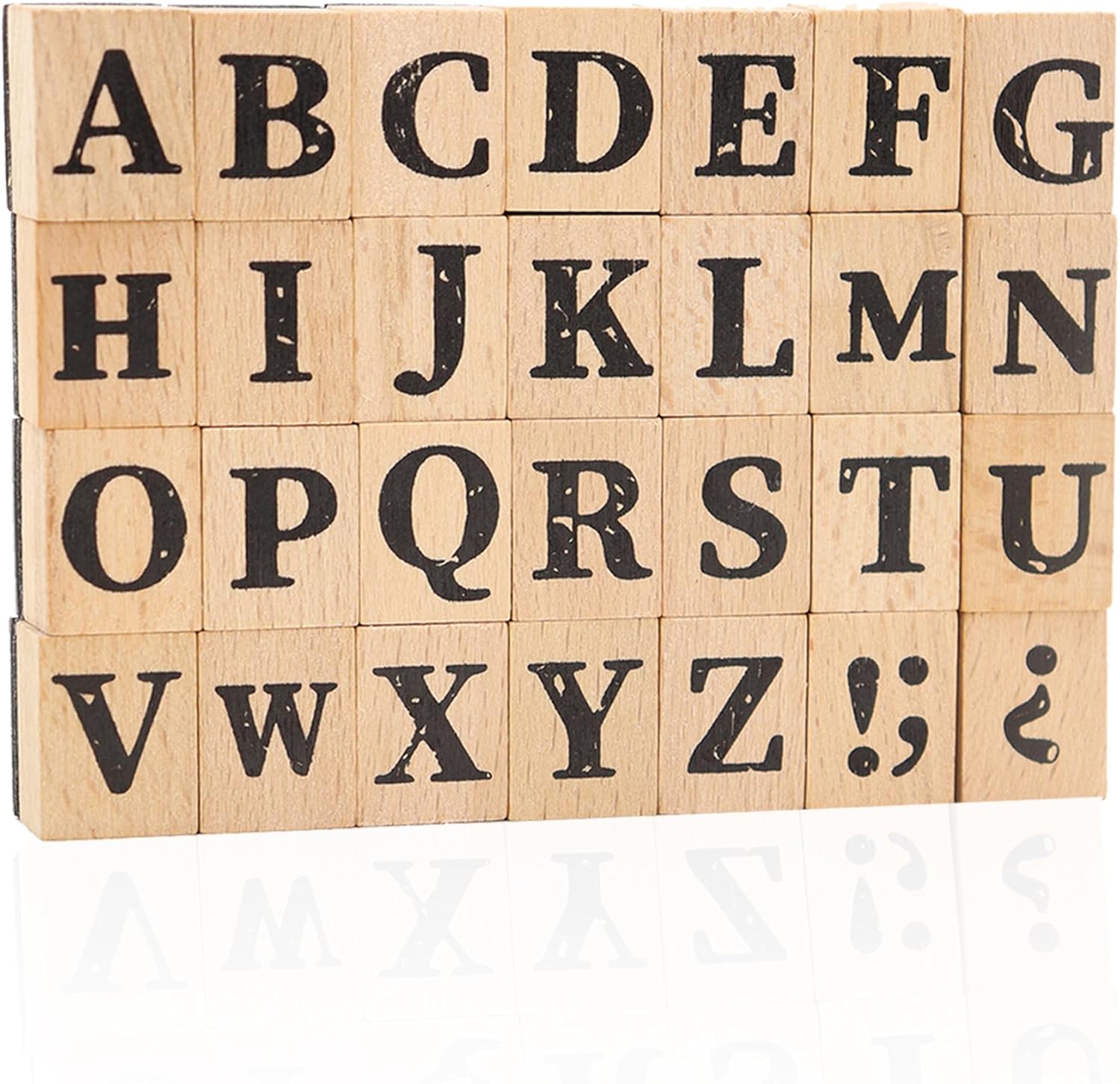 28-Piece Wooden Alphabet Stamp Set, 1 Inch Rubber Stamps, Retro Capital ...