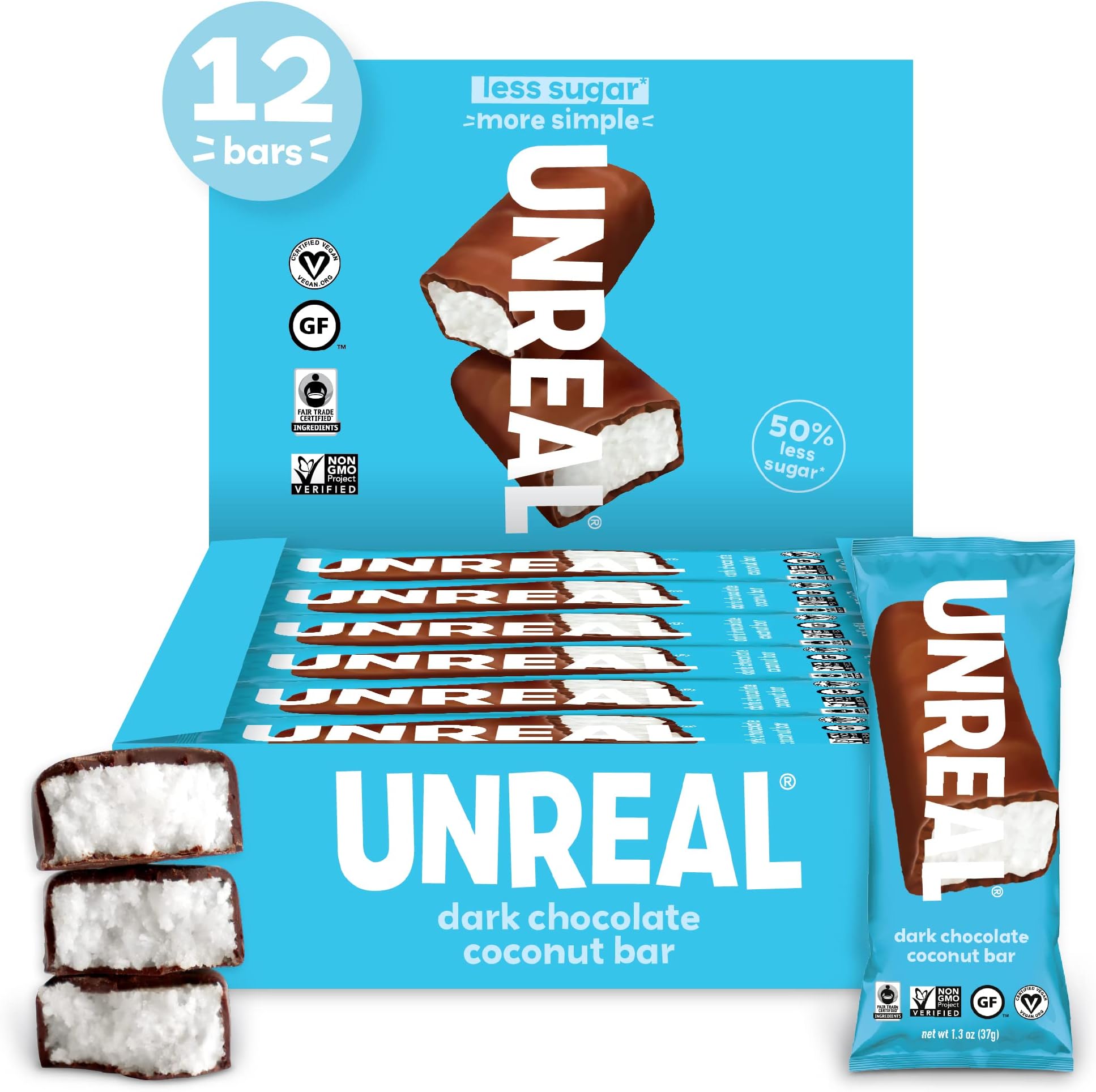 Amazon.com : Unreal Dark Chocolate Coconut Bars | Certified Vegan ...