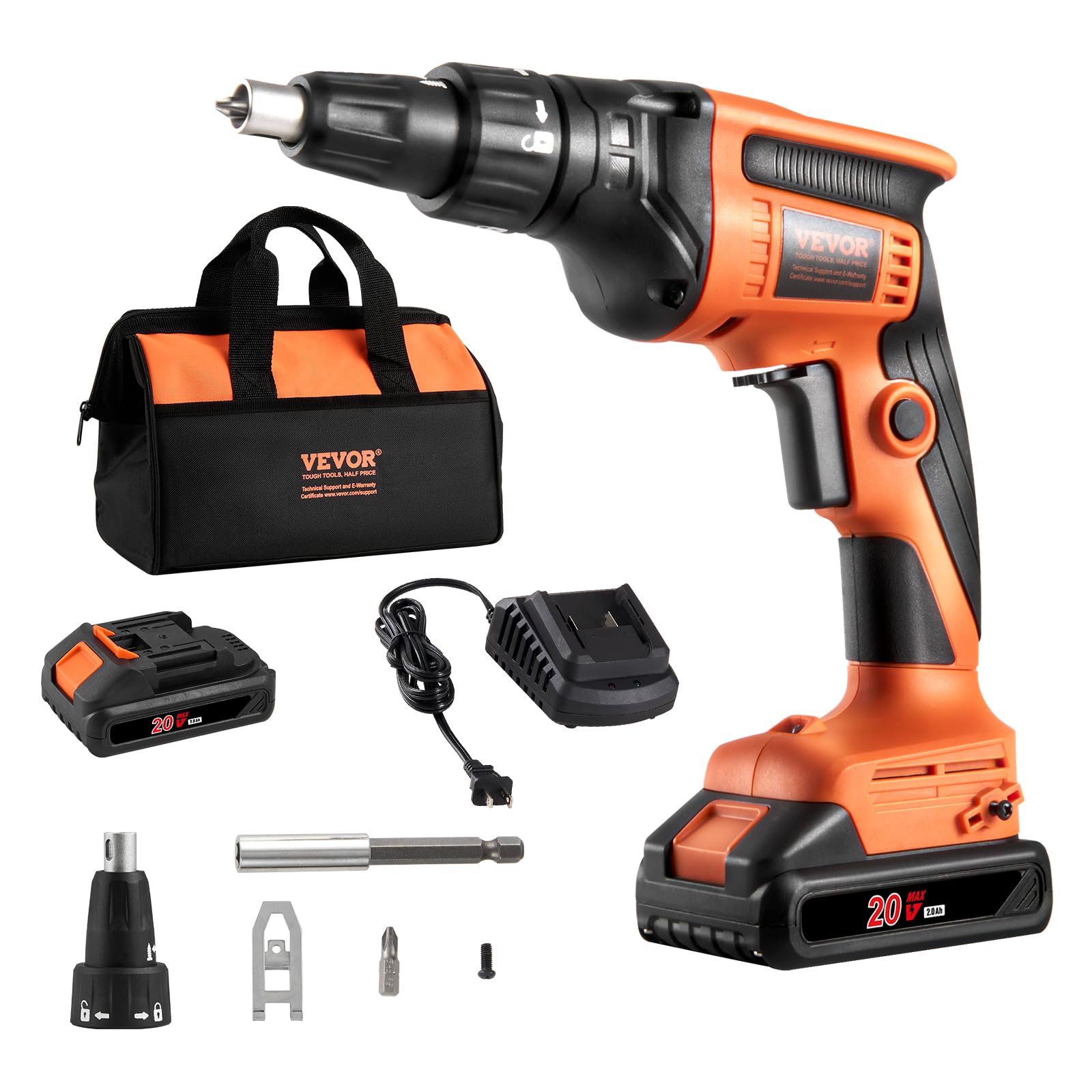 VEVOR Drywall Screw Gun, 20V Max Drywall Screwgun, 4200RPM Brushless ...