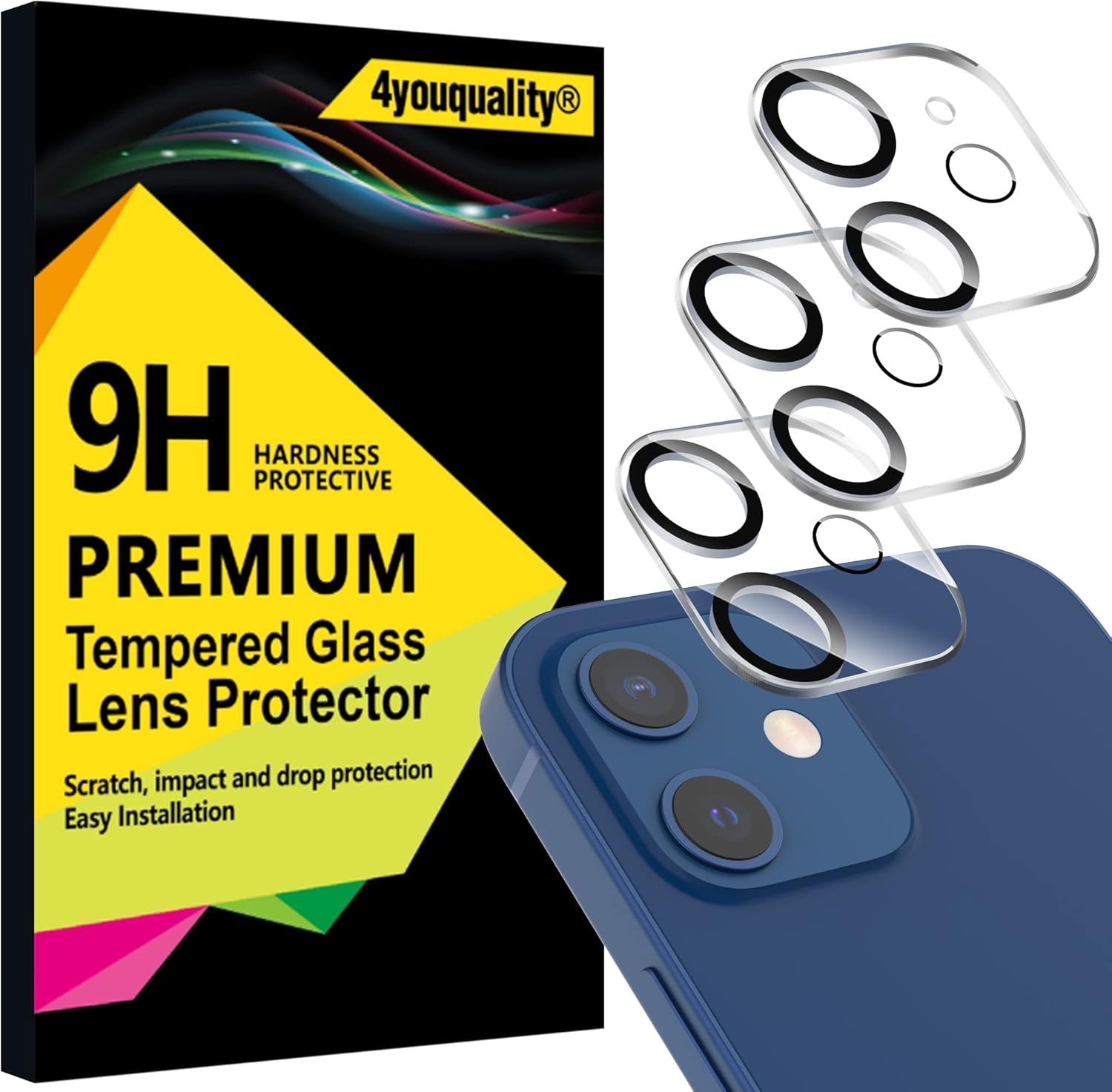 4youquality [3-Pack Camera Lens Protector for iPhone 12 (6.1-inch), 9H ...