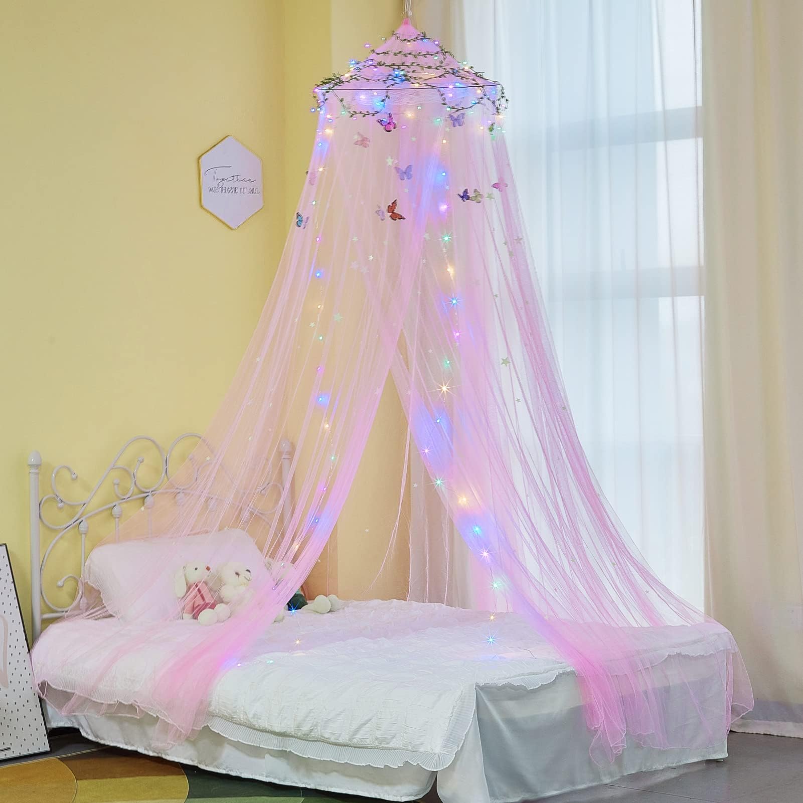Amazon.com: Nattey Bed Canopy for Girls with LED Lights,Princess Canopy ...