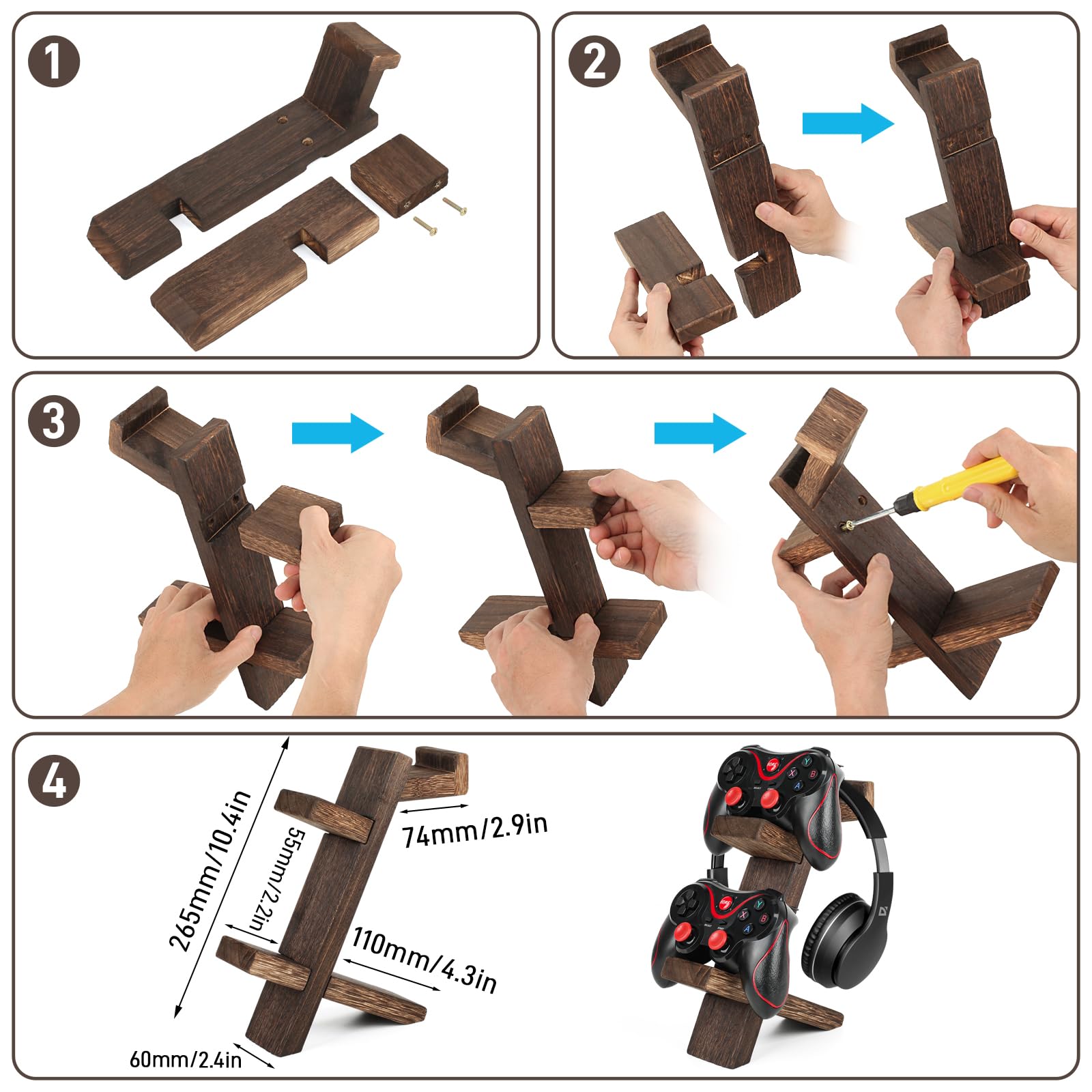 Xbox Controller Stand SHUOSUO Controller Holder, Walnut Wood Headphone ...