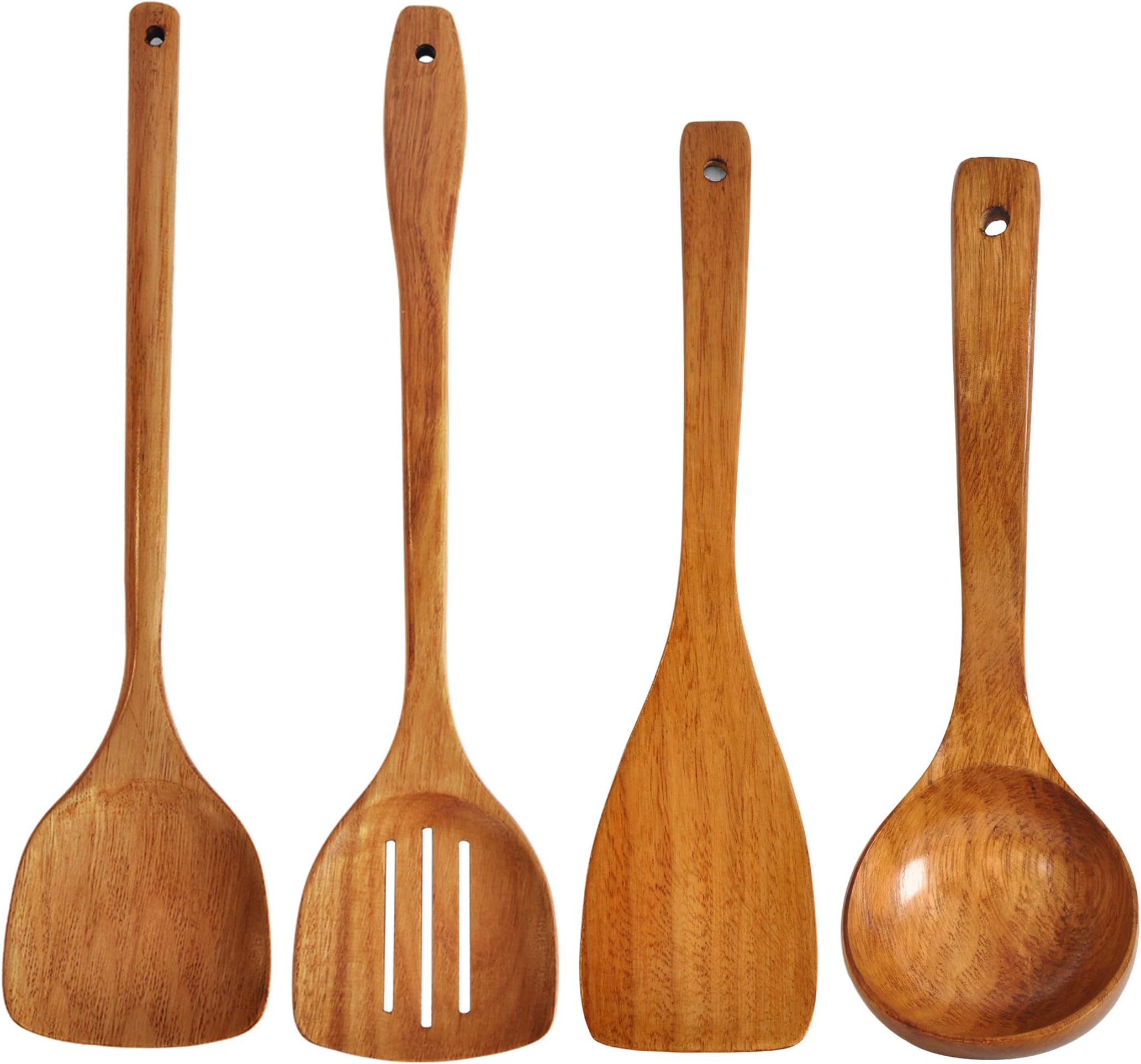 Wooden Spatula Set for Cooking - 12 Inch Premium Long Handled Wood ...