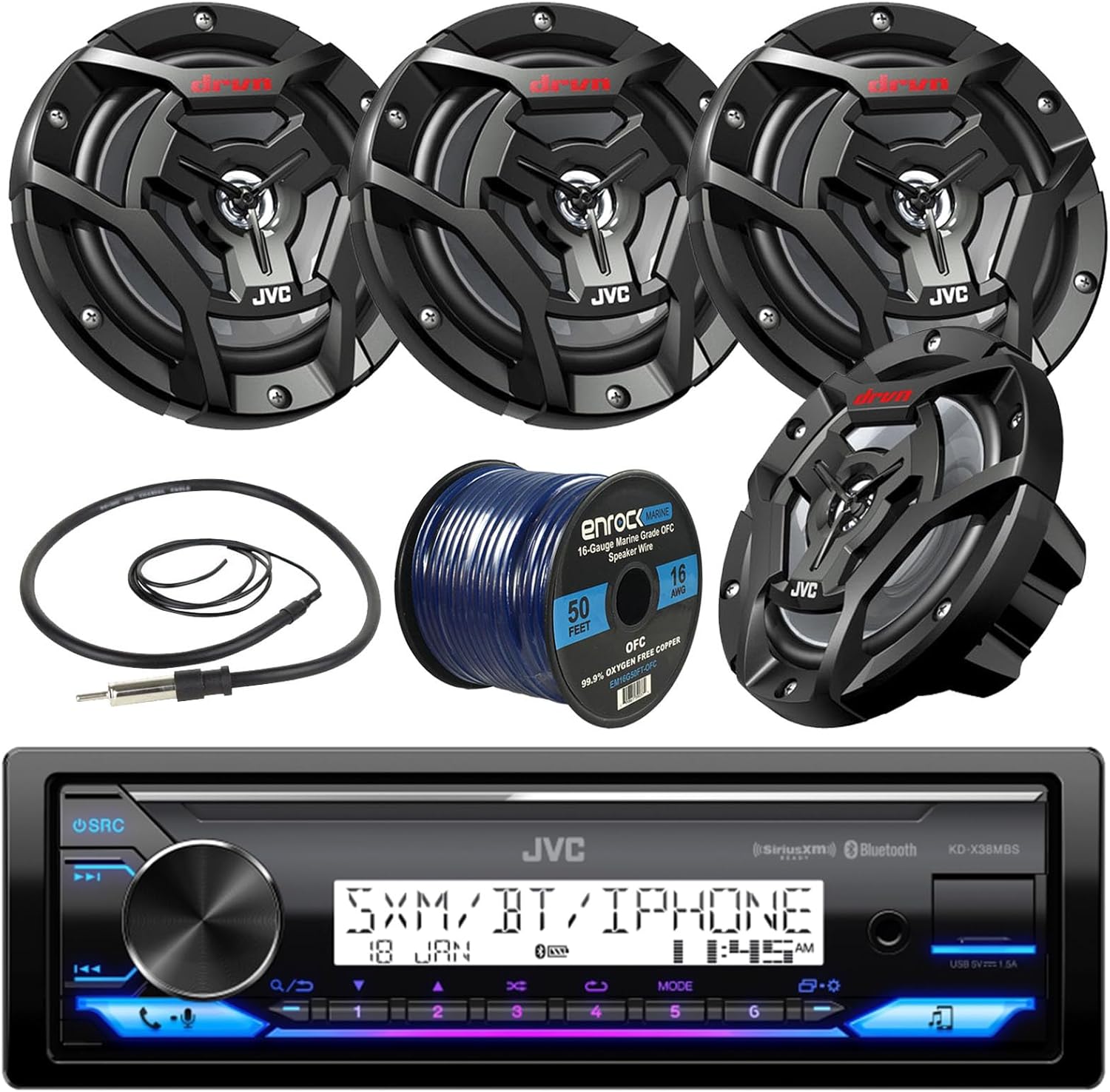 Amazon.com: JVC Marine Boat Yacht Radio Stereo Player Receiver Bundle Combo with 4x JVC CS ...