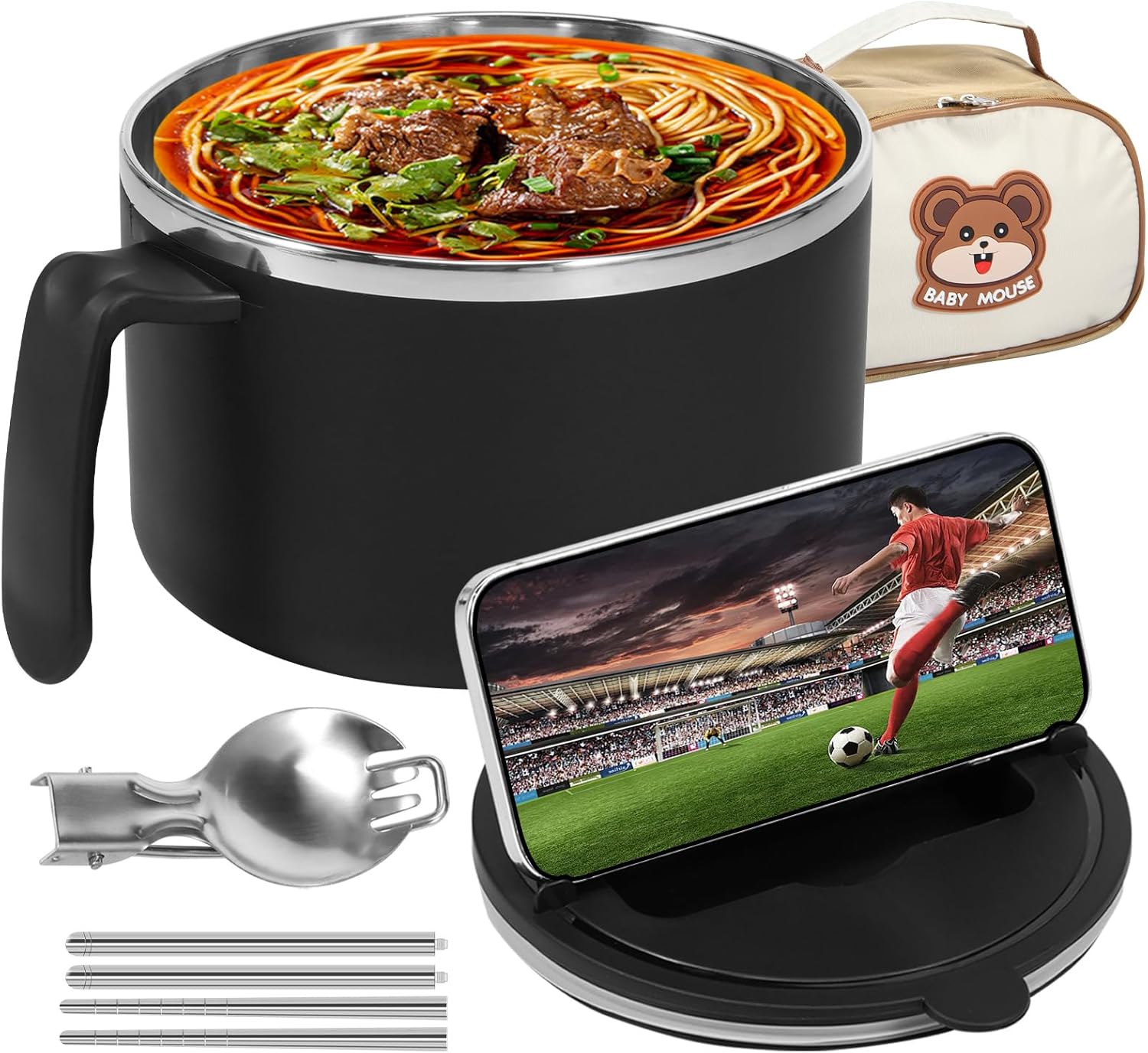 1200ml Rapid Ramen Bowl with Filterable Lid, Stainless Steel Liner ...