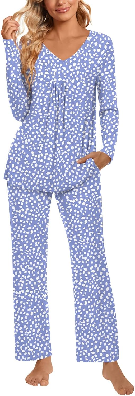 Amazon.com: POPYOUNG 2 Piece Women's Fall Pajama Sets V Neck Long ...