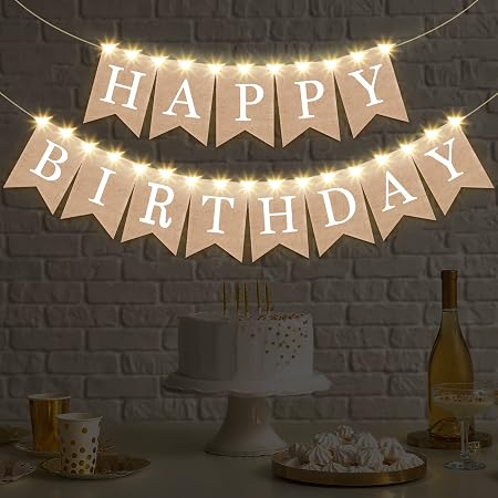 Amazon.com: Breling 2 Pieces Burlap Happy Birthday Banner Flags Decor ...