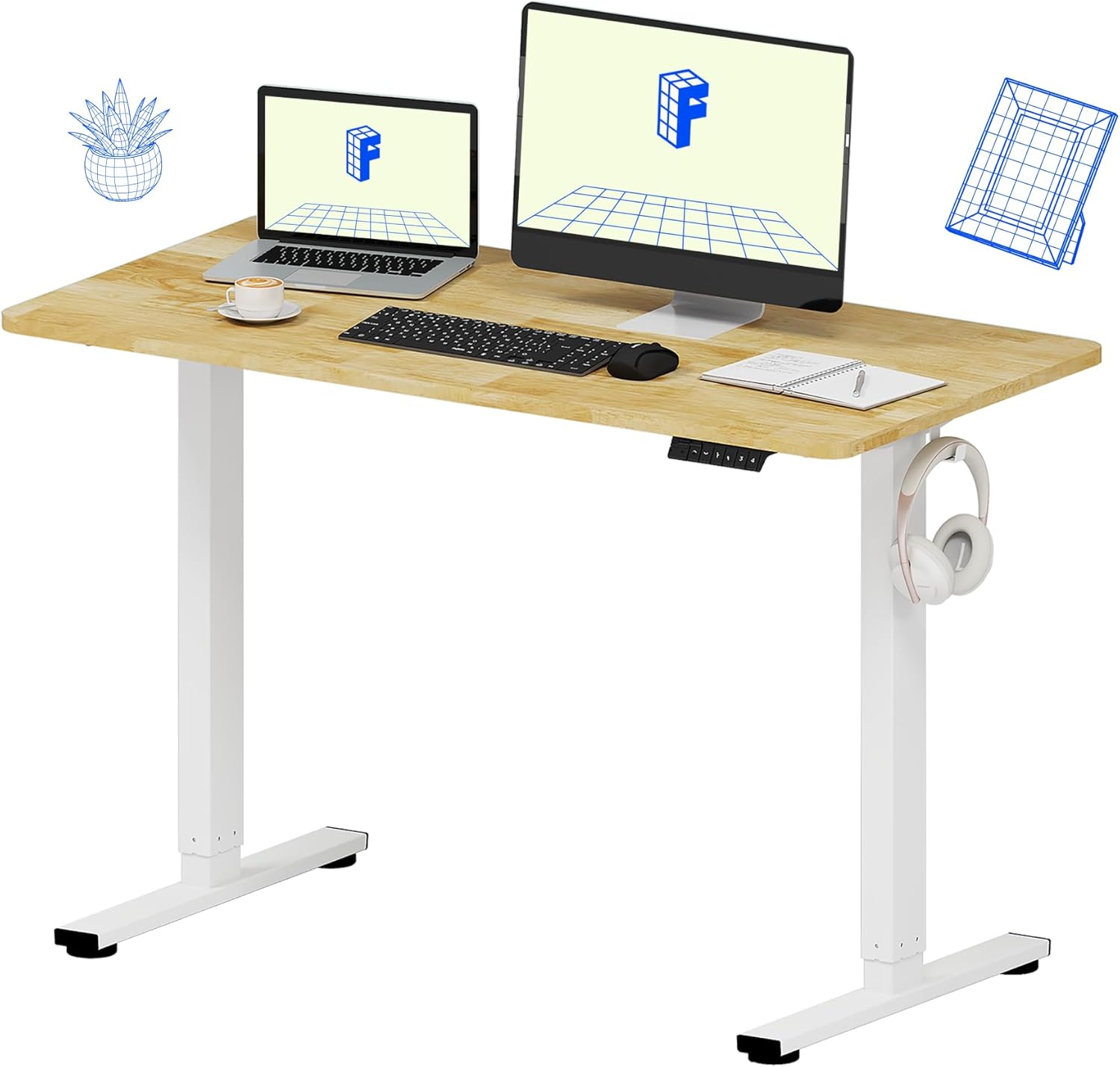 Amazon.com: FLEXISPOT EN1 One-Piece Solid Wooden Standing Desk 48 x 24 Inches Height Adjustable ...