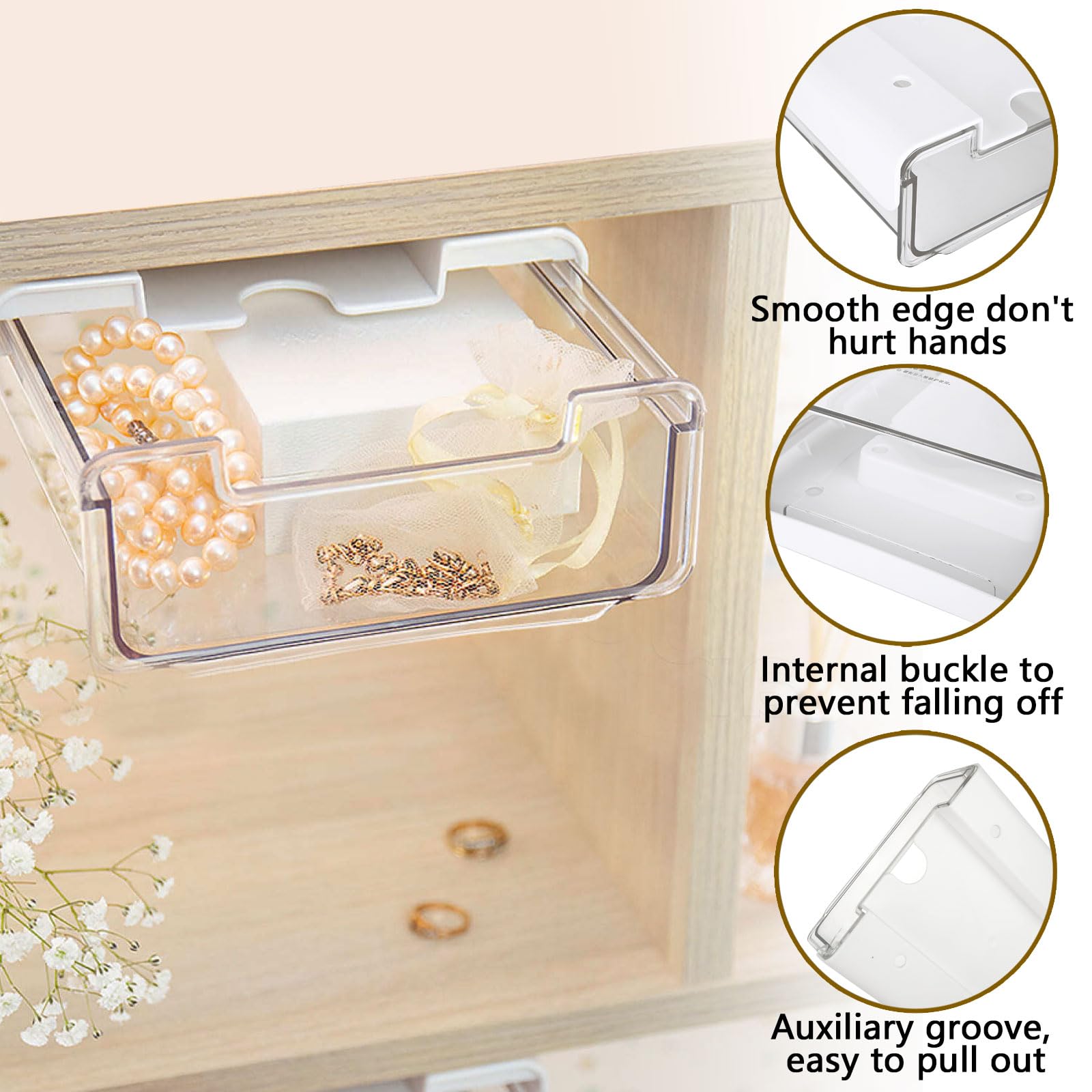 Snapklik.com : 5 Pack Under Desk Drawer Slide Out, Self-Adhesive Under ...