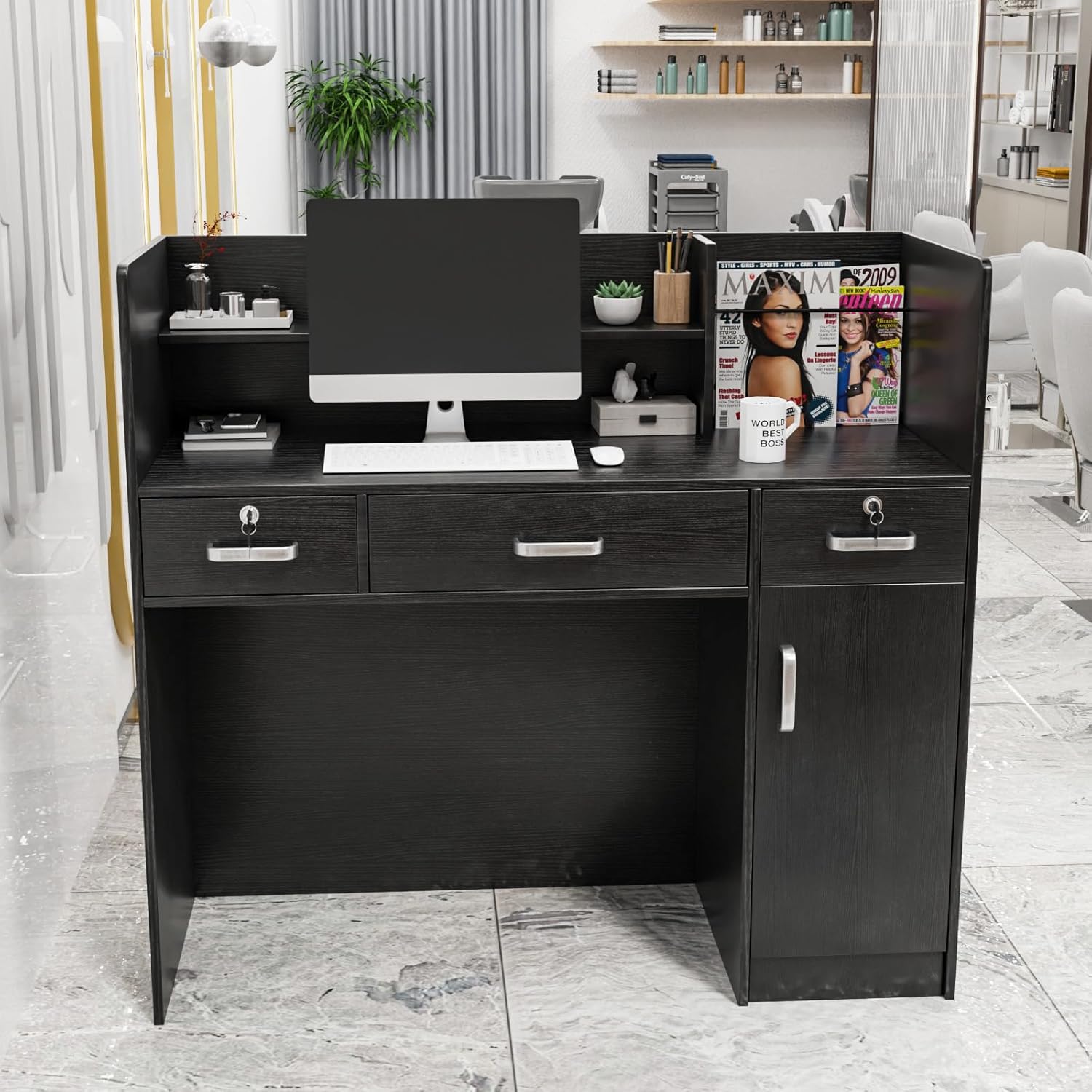 Modern Reception Desk with Lockable Drawers and Moveable Shelves ...