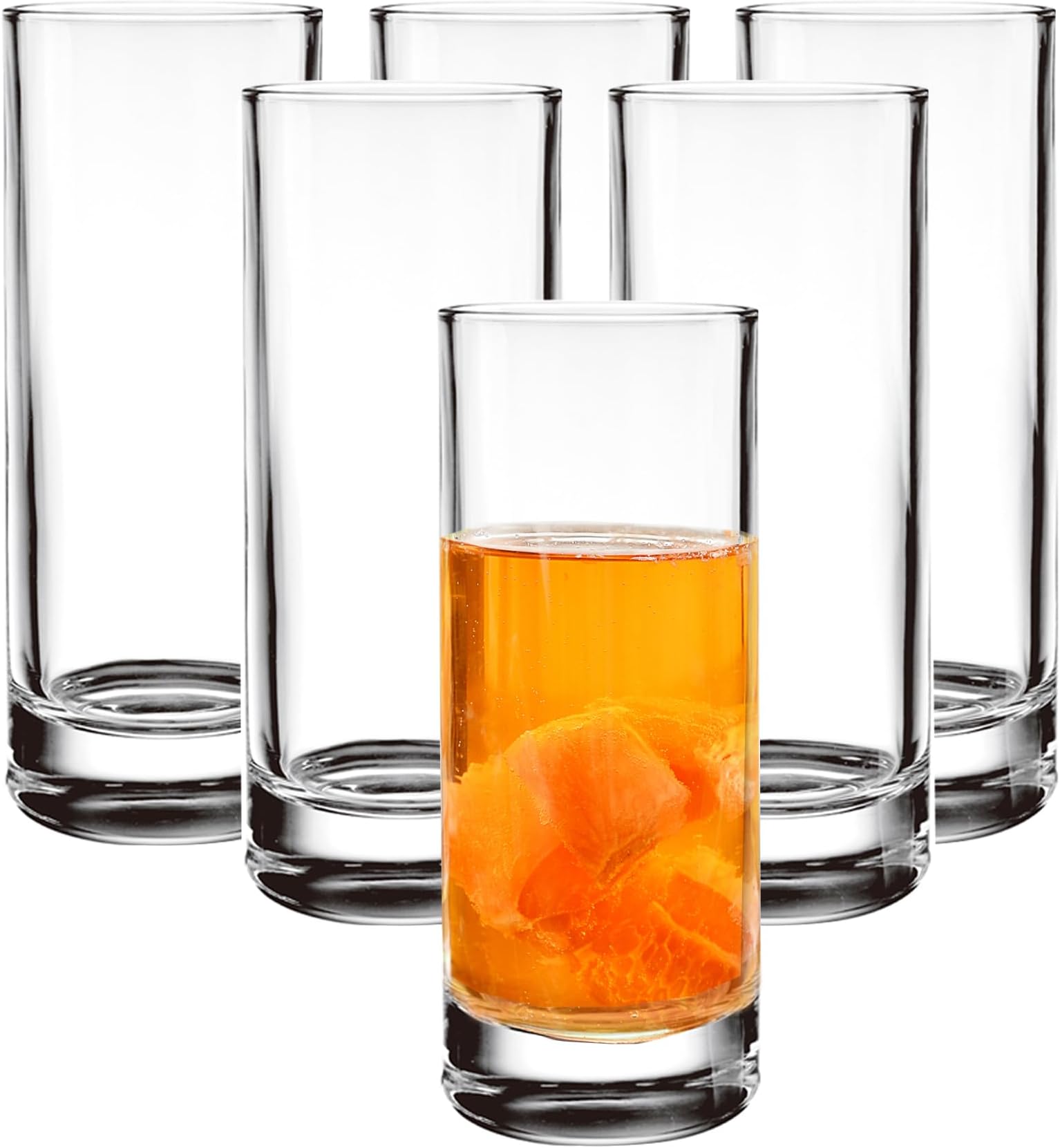 binsakao Water Glasses Set of 6 - Highball Glasses with Heavy Base ...