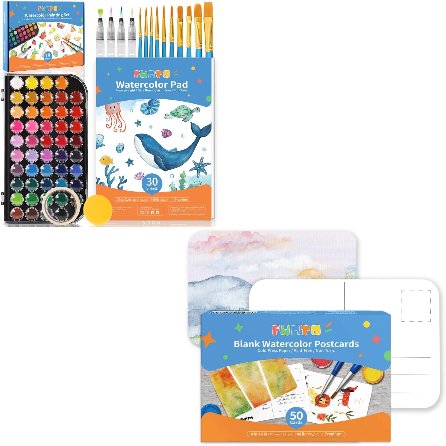 Amazon.com: Funto Watercolor Painting Bundle with Postcards Watercolor ...