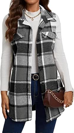 Suhorseful Womens Fall Flannel Plaid Vest Lightweight Sleeveless ...