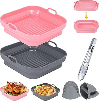 SelfTek 2 Pcs Silicone Air Fryer Liners Square, 8.26 inch Foldable Air ...