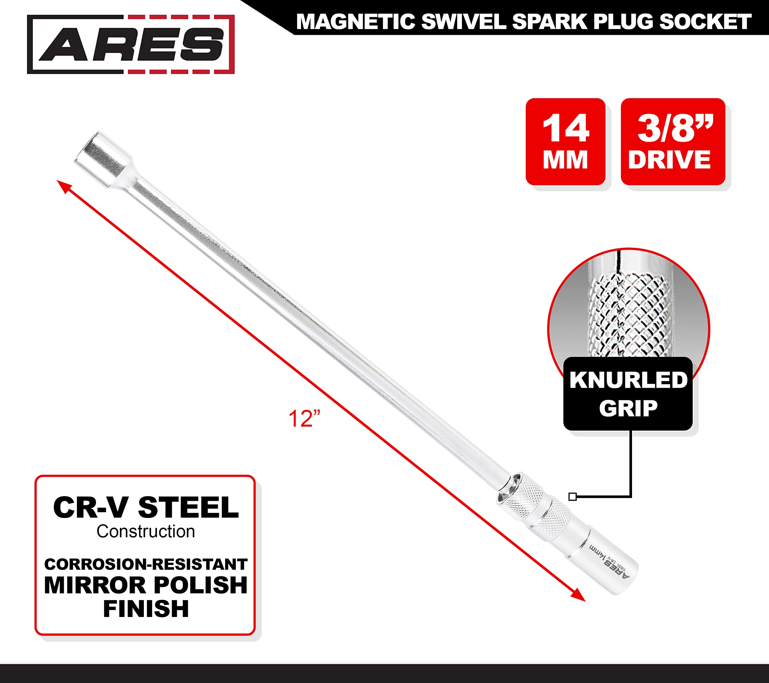 Snapklik.com : ARES 11001-14mm Thin Wall Magnetic Swivel Spark Plug Socket