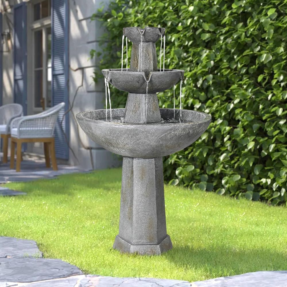 Amazon.com: ourrco 43.3” High Outdoor Water Fountain, 3-Tiers Concrete ...