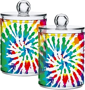 Amazon.com: xigua Tie Dyed Qtip Holder with Lid,2Pack Clear Plastic ...