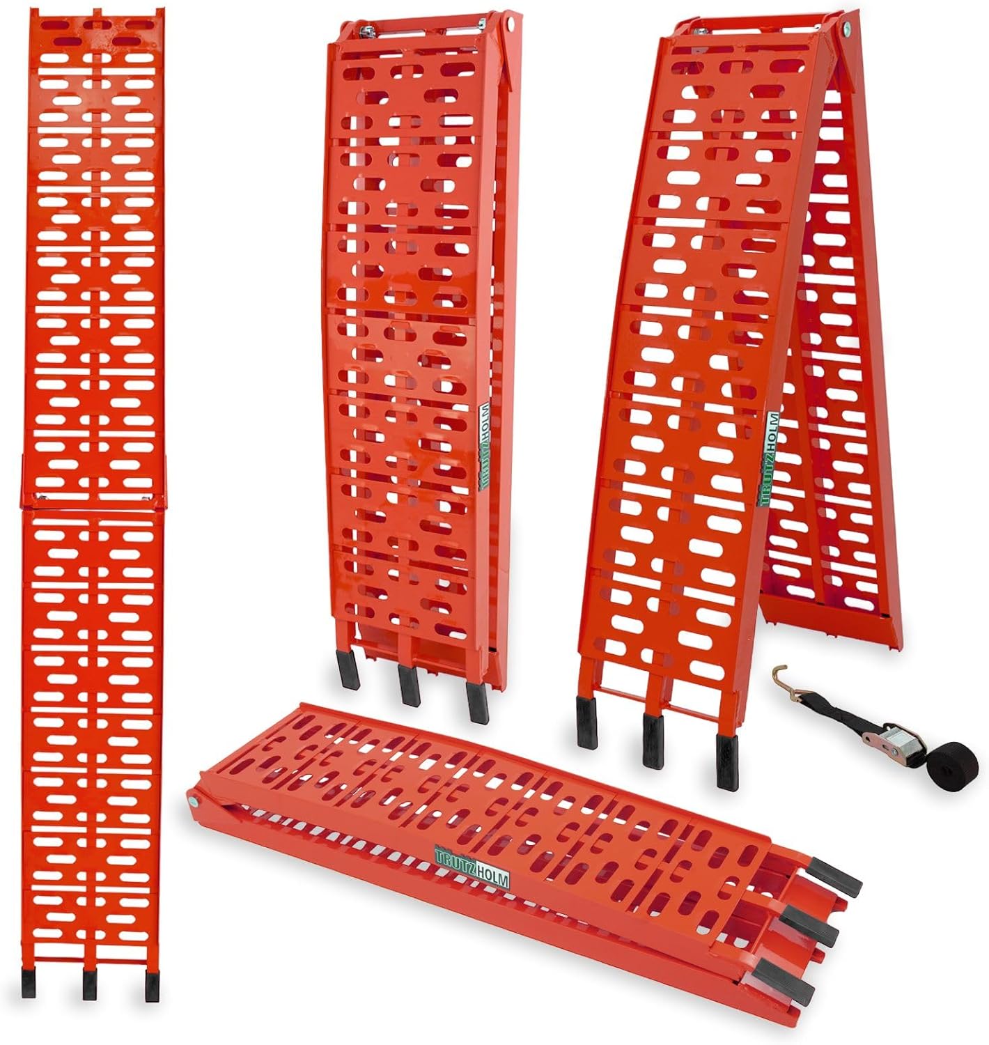 TRUTZHOLM 1 x Auffahrrampe klappbar 228cm Traglast 340 kg Alu rot gelocht Motorradrampe ...