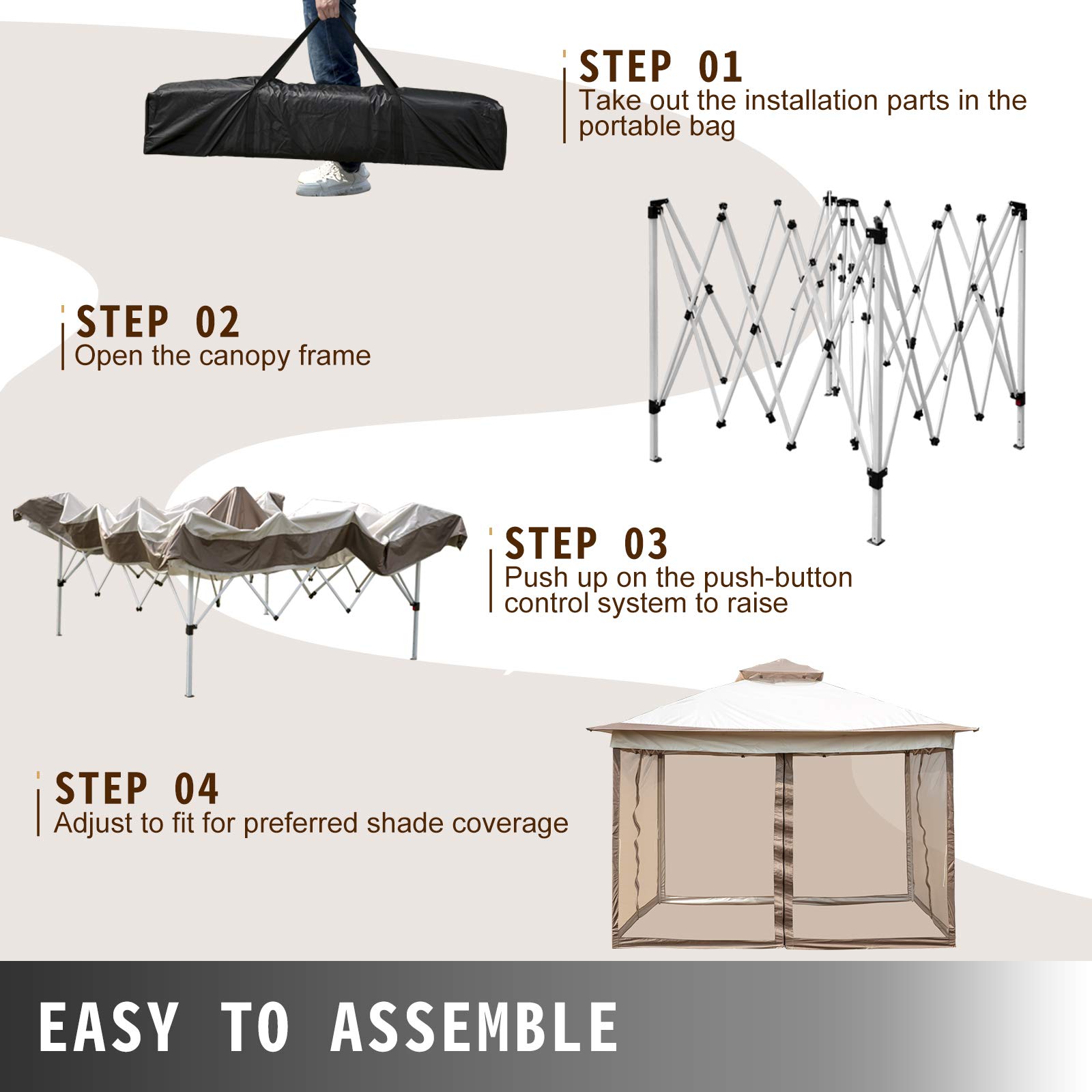 Happybuy 12x12ft Outdoor Pop-Up Canopy Gazebo Starter Kit, Equipped ...