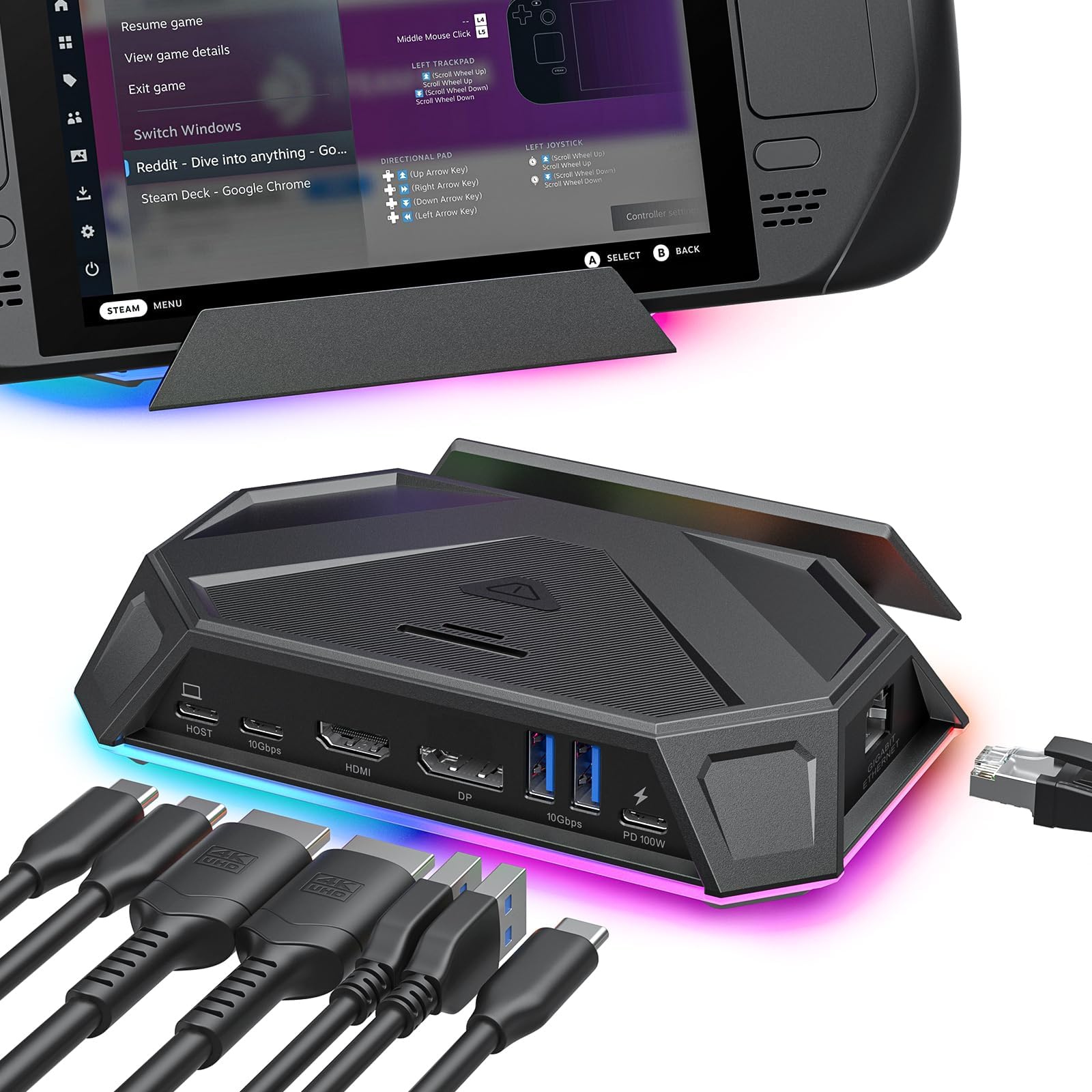 Amazon.com: JSAUX RGB Docking Station for Steam Deck (OLED)/ROG Ally X/Legion Go, 12-in-1 Steam ...