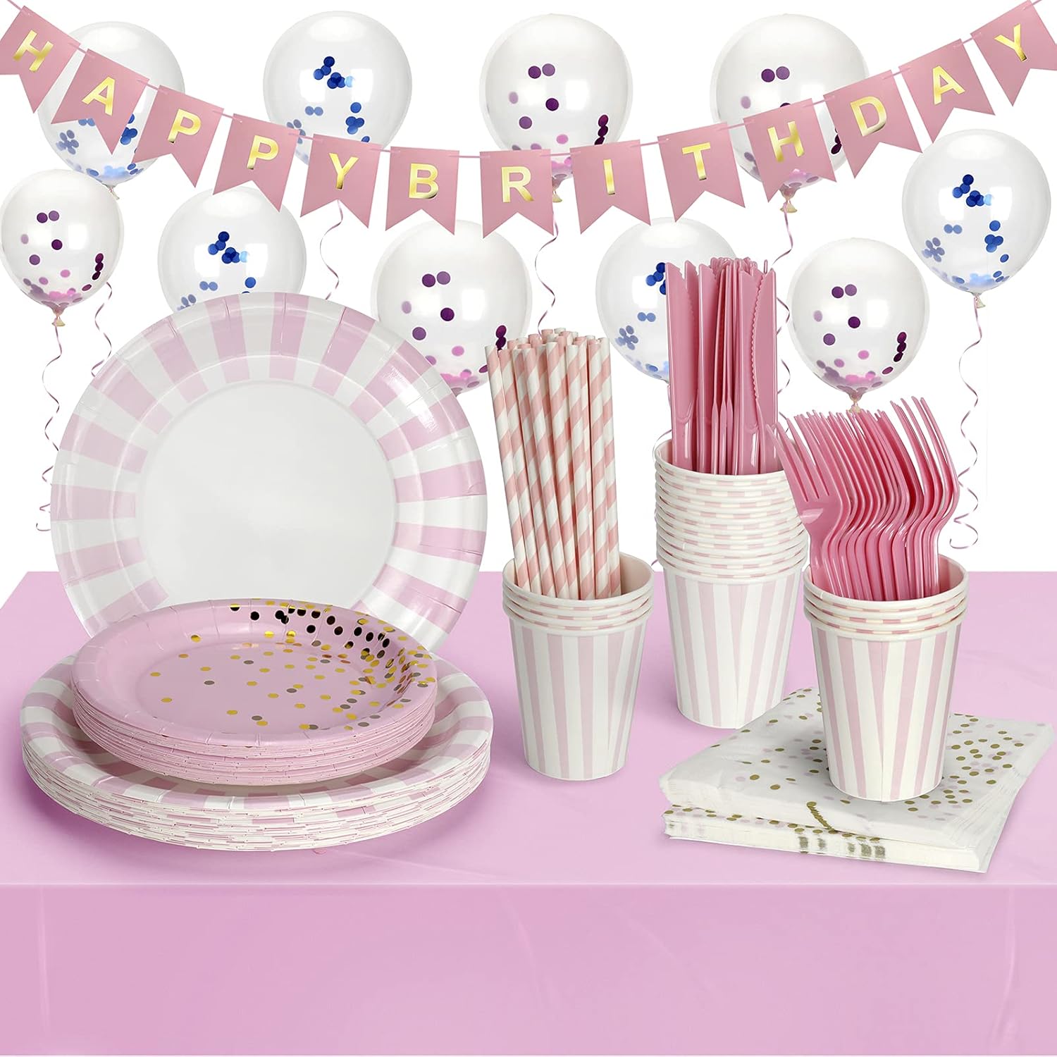 Amazon.com: YLOKO Pink and White Party Supplies, Party Decorations Set ...