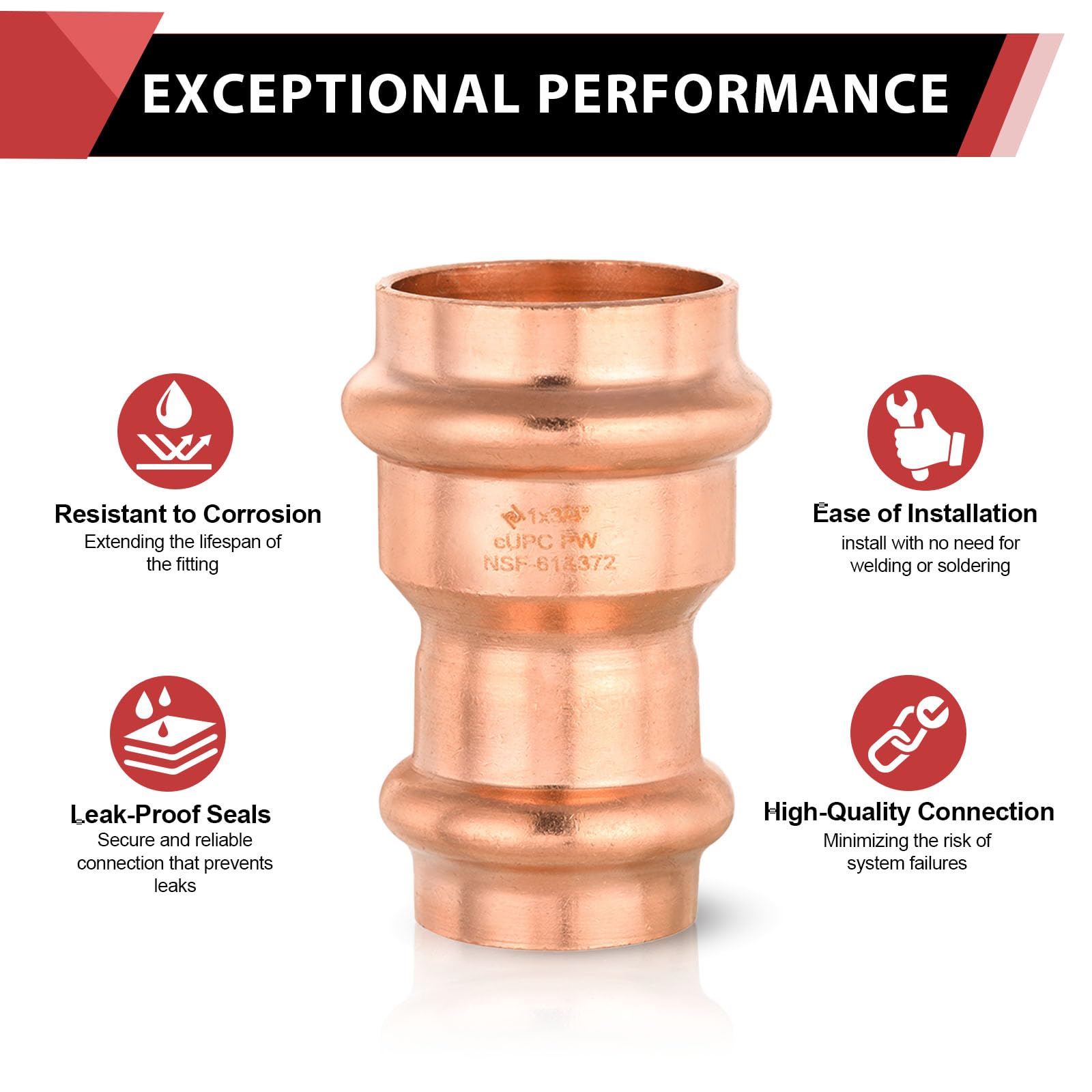 Snapklik.com : (Pack Of 10) EFIELD 1" X 3/4" Copper Press Fit Coupling ...