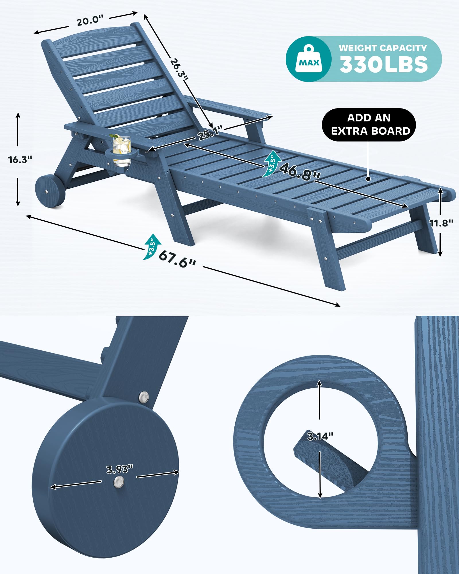 Snapklik.com : SERWALL Patio Chaise Lounge Chair, 5 Positions Outdoor ...